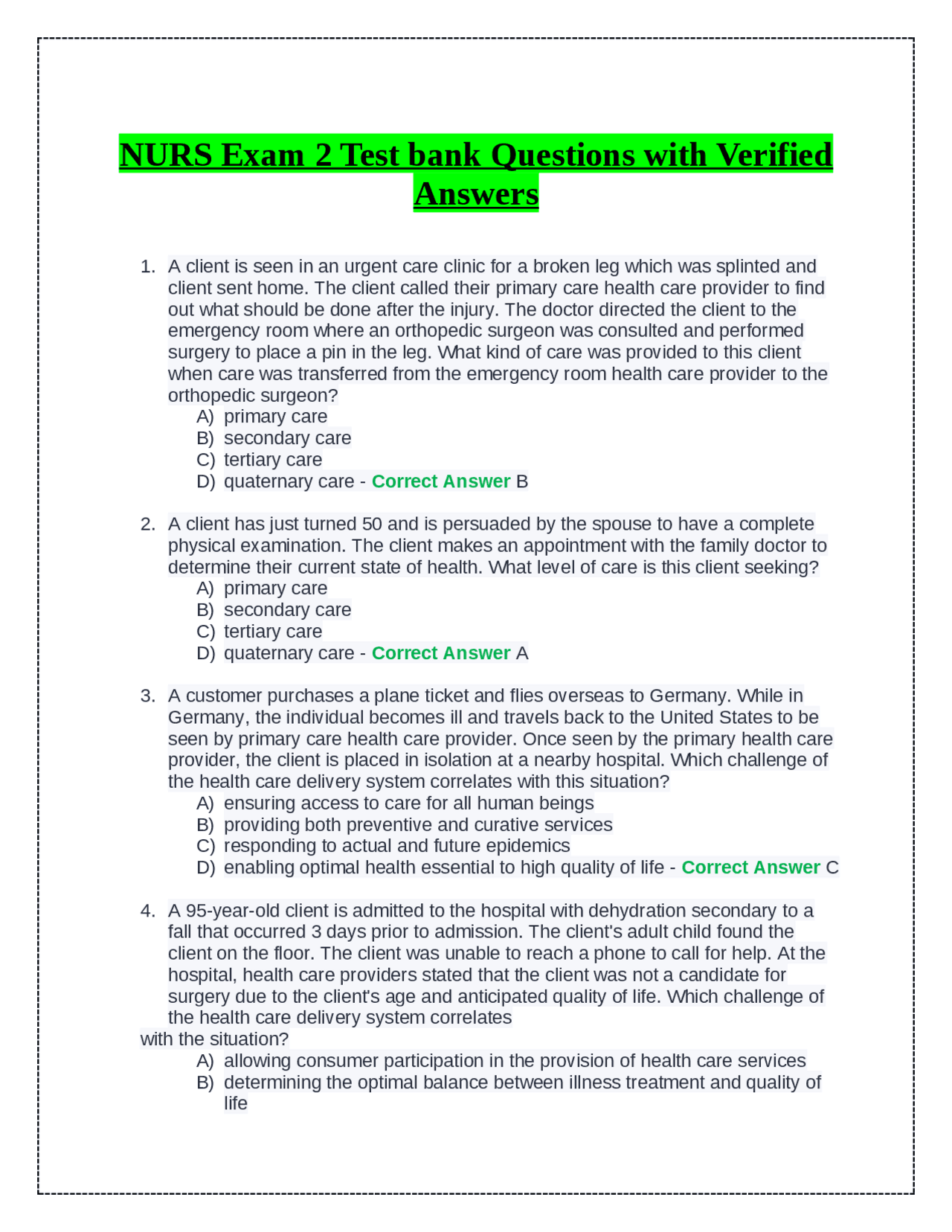 NURS Exam 2 Test bank Questions with Verified Answers | Exams Nursing ...