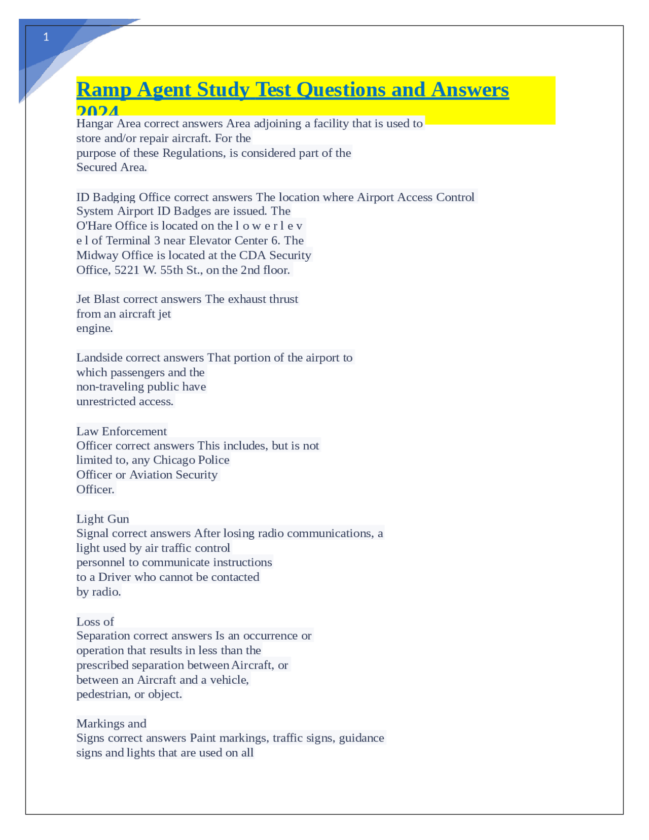 Ground Motor Vehicle Operating Regulations at Chicago Airports | Exams ...