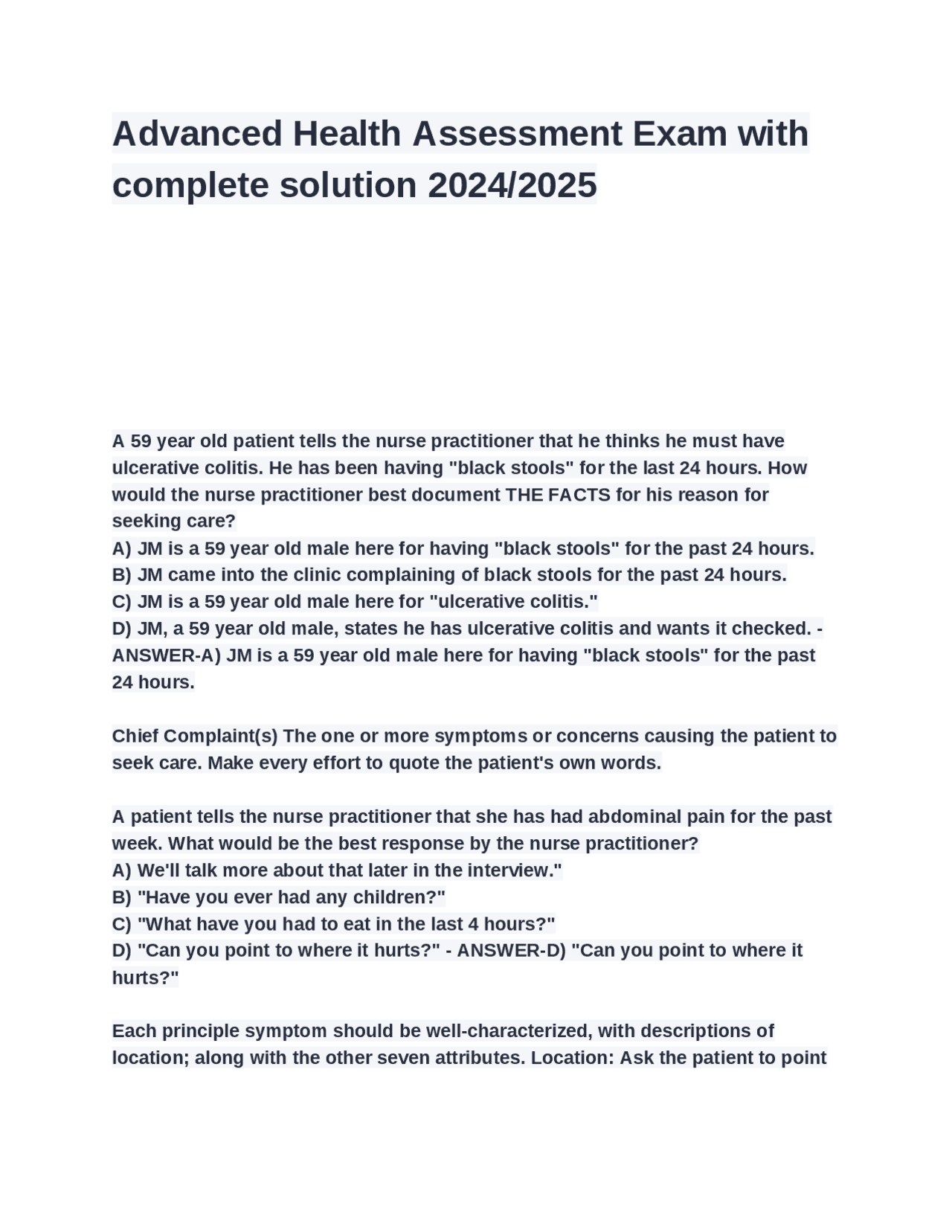 Advanced Health Assessment Exam with complete solution 2024_2025.docx ...