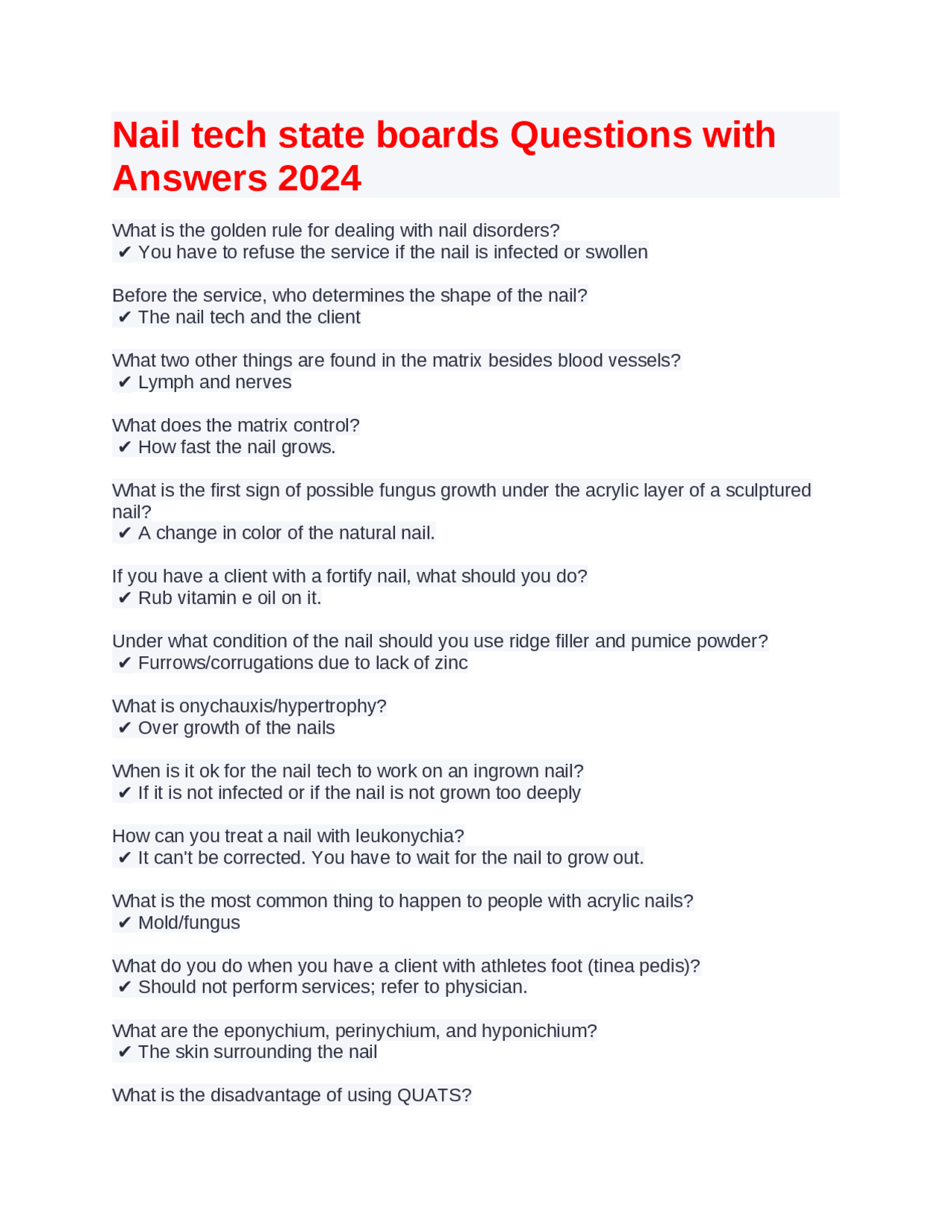 Nail tech state boards Questions with Answers 2024 | Exams Philosophy ...