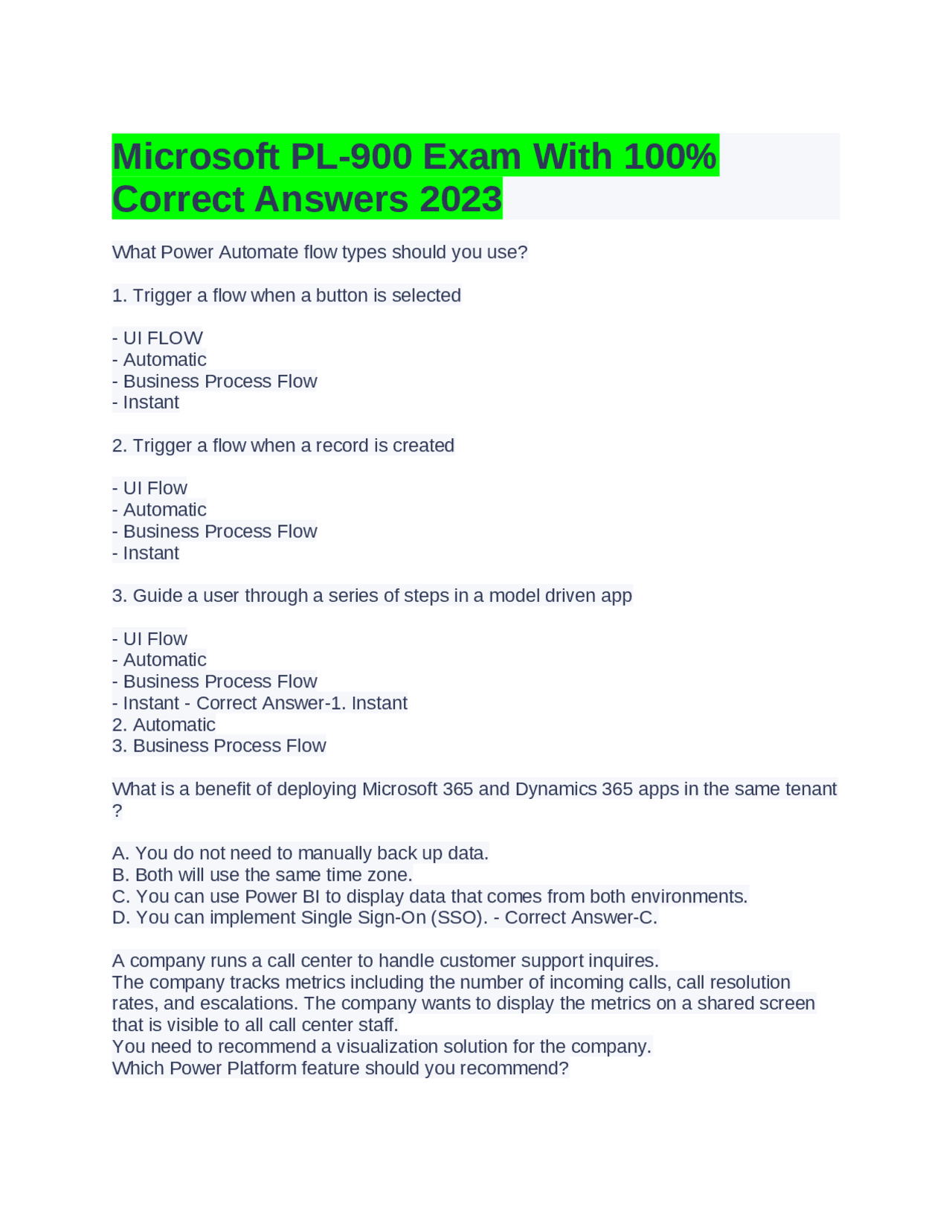 Microsoft PL-900 Exam With 100% Correct Answers 2023 | Exams Advanced ...
