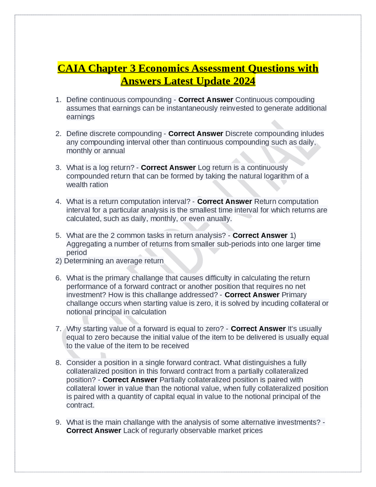 CAIA Chapter 3 Economics Assessment Questions with Answers Latest ...