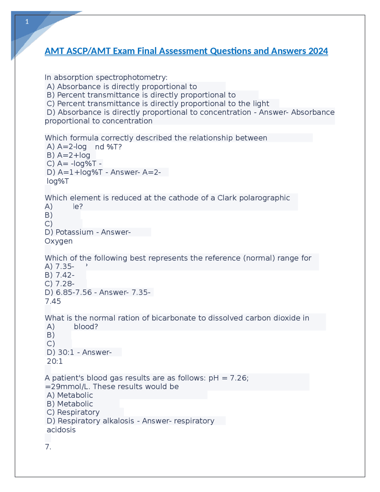 AMT ASCP/AMT Exam Final Assessment Questions and Answers 2024 | Exams ...