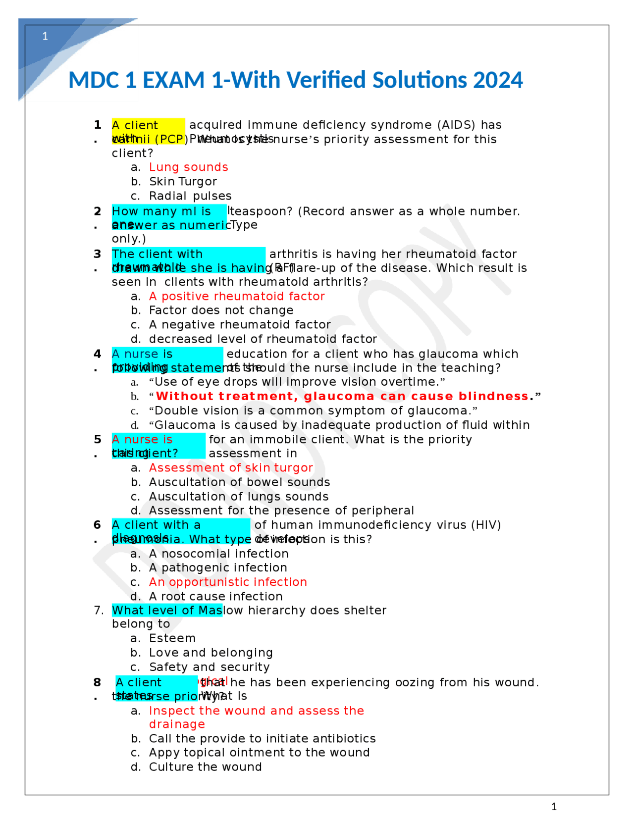 Skin Turgor and Nursing Assessments | Exams Nursing | Docsity