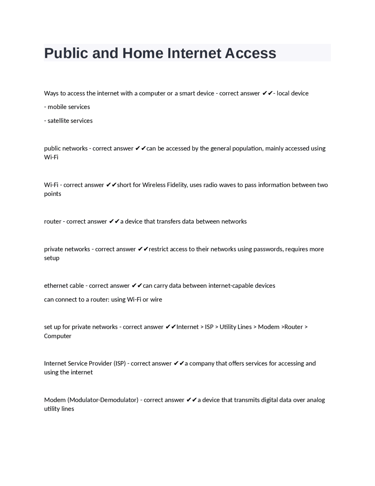 Public and Home Internet Access correctly answered to pass | Exams ...