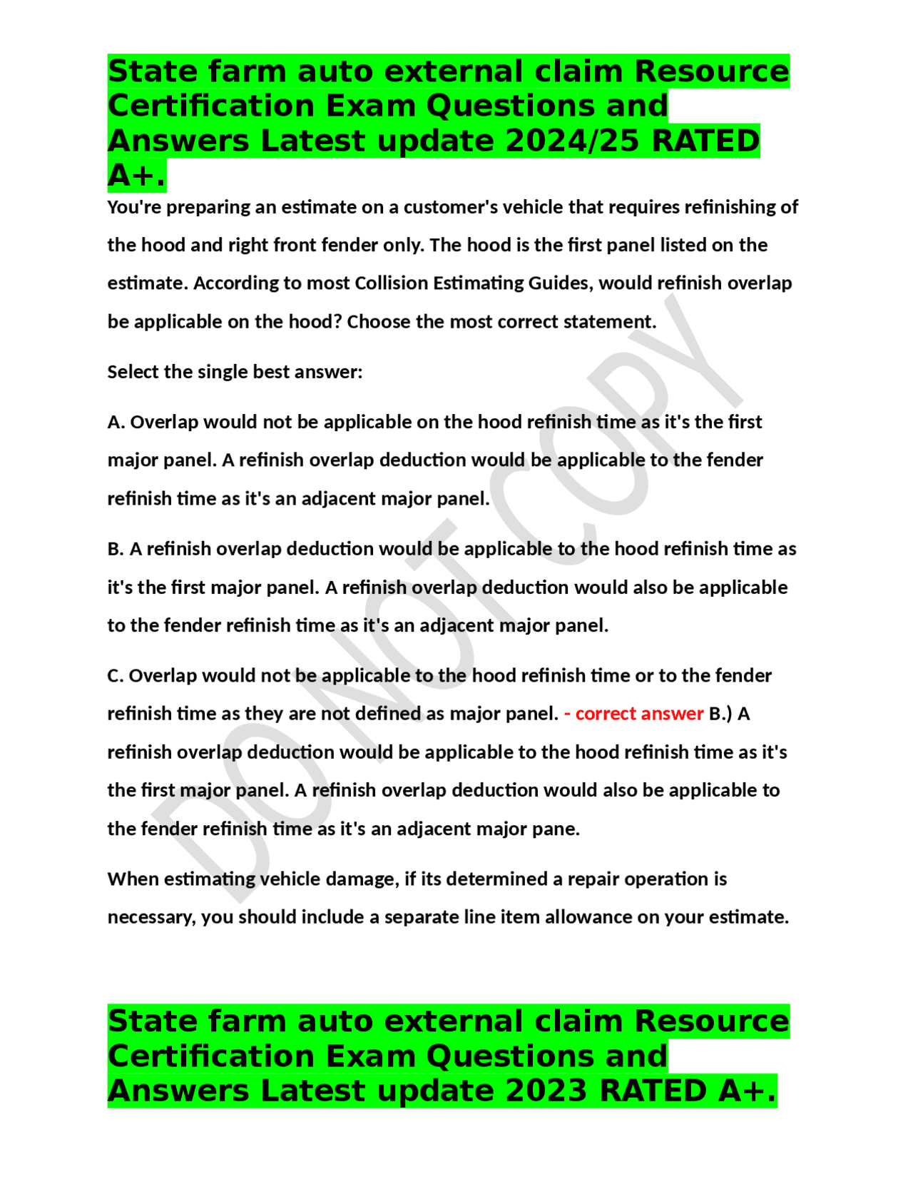 State Farm Auto External Claim Resource Certification Exam Questions ...