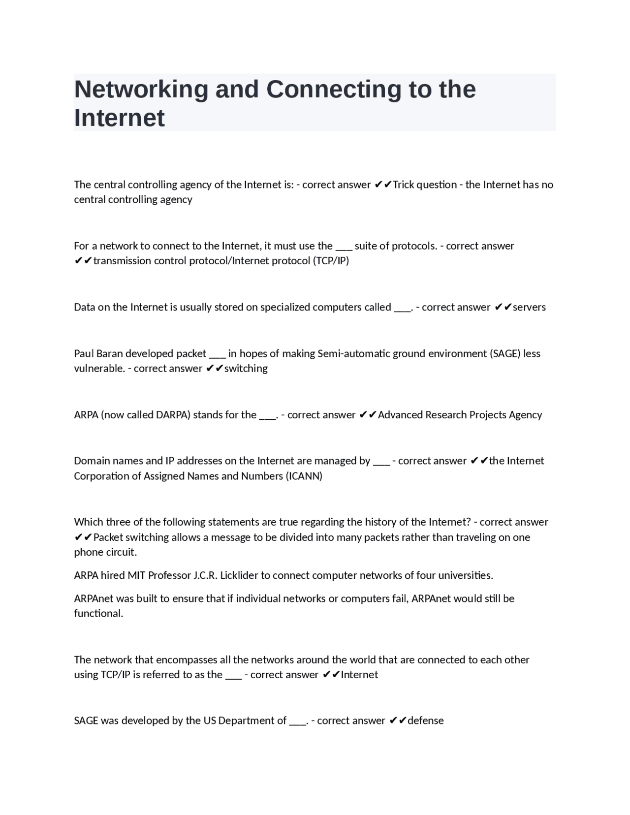 Networking and Connecting to the Internet | Exams Wireless Networking | Docsity