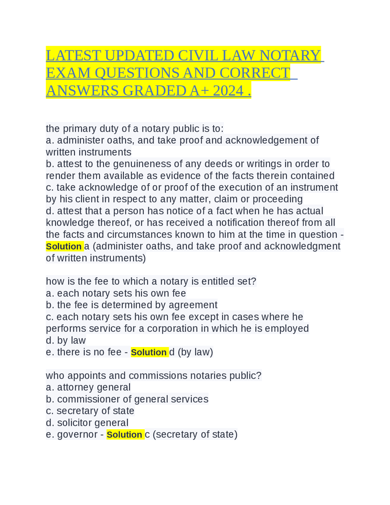 LATEST UPDATED CIVIL LAW NOTARY EXAM QUESTIONS AND CORRECT ANSWERS ...