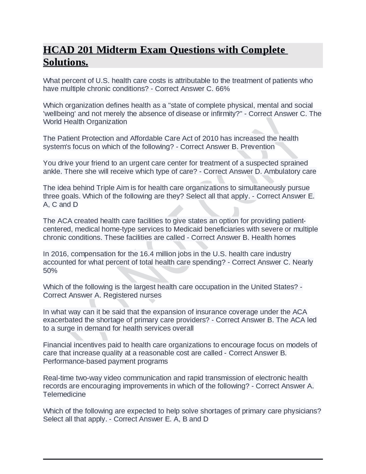 HCAD 201 Midterm Exam Questions with Complete Solutions. | Exams Health ...