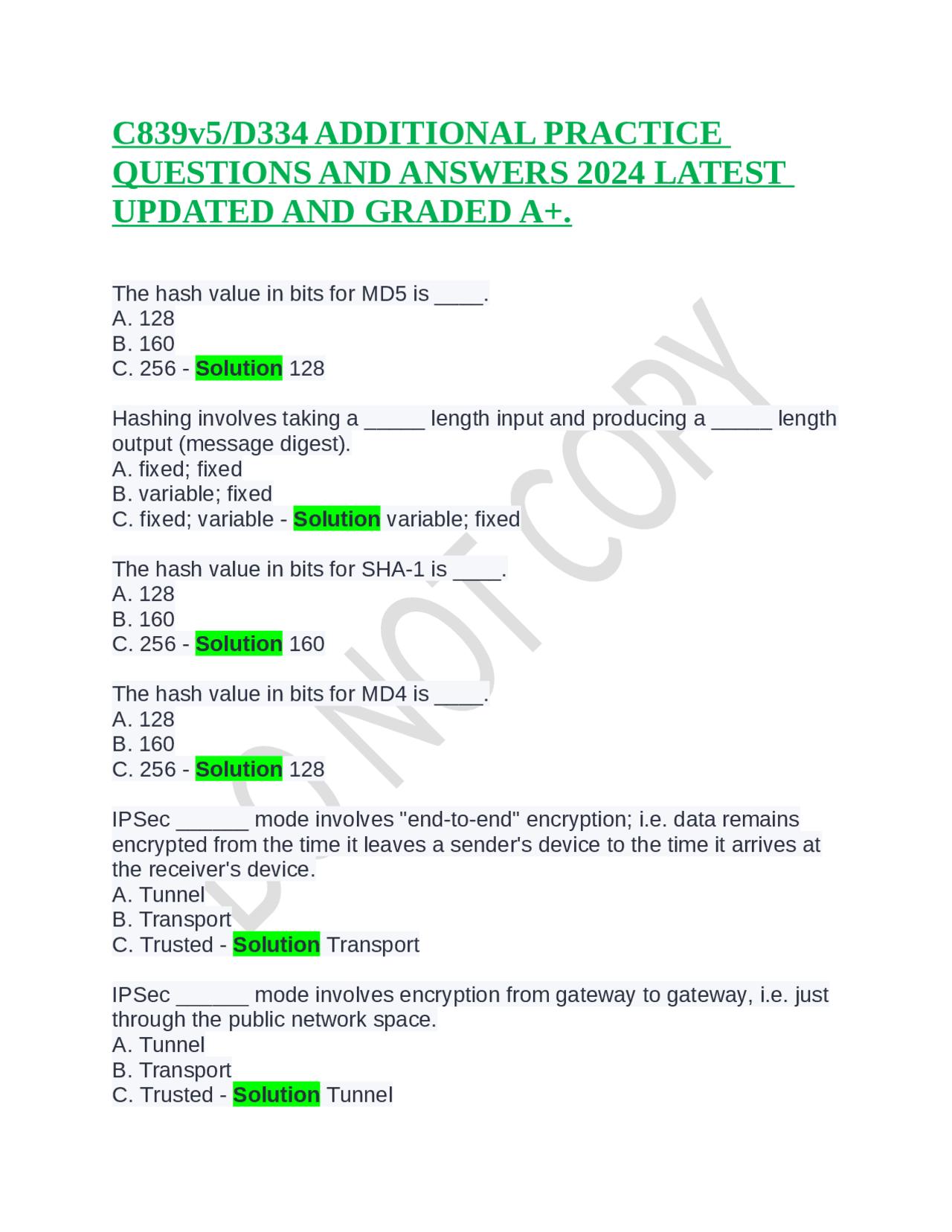 C839v5/D334 ADDITIONAL PRACTICE QUESTIONS AND ANSWERS 2024 LATEST ...