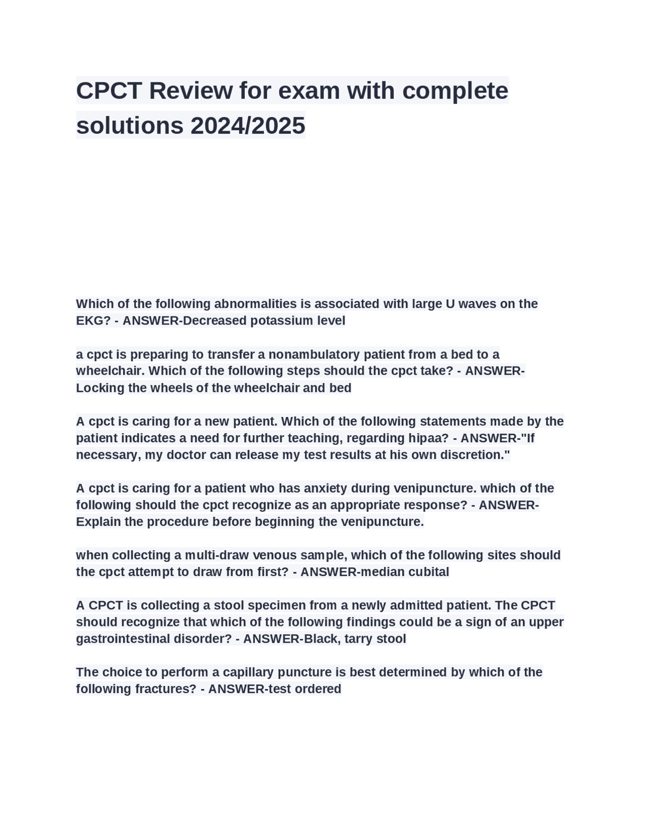 CPCT Review for exam with complete solutions 2024_2025.docx | Exams Nursing | Docsity