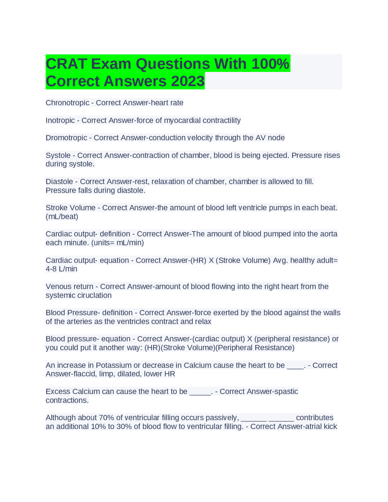 CRAT Exam Questions With 100% Correct Answers 2023 | Exams Advanced ...