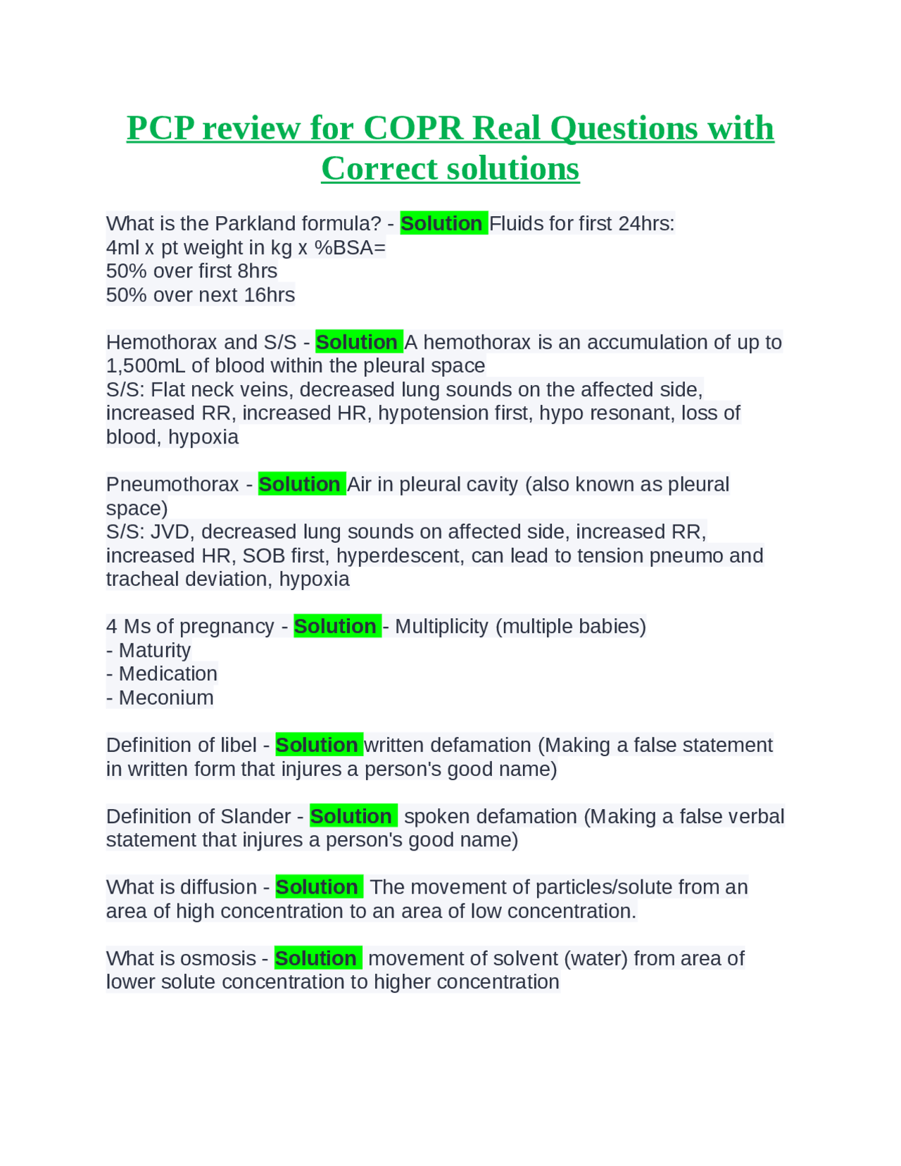 PCP Review for COPR Real Questions with Correct Solutions | Exams ...