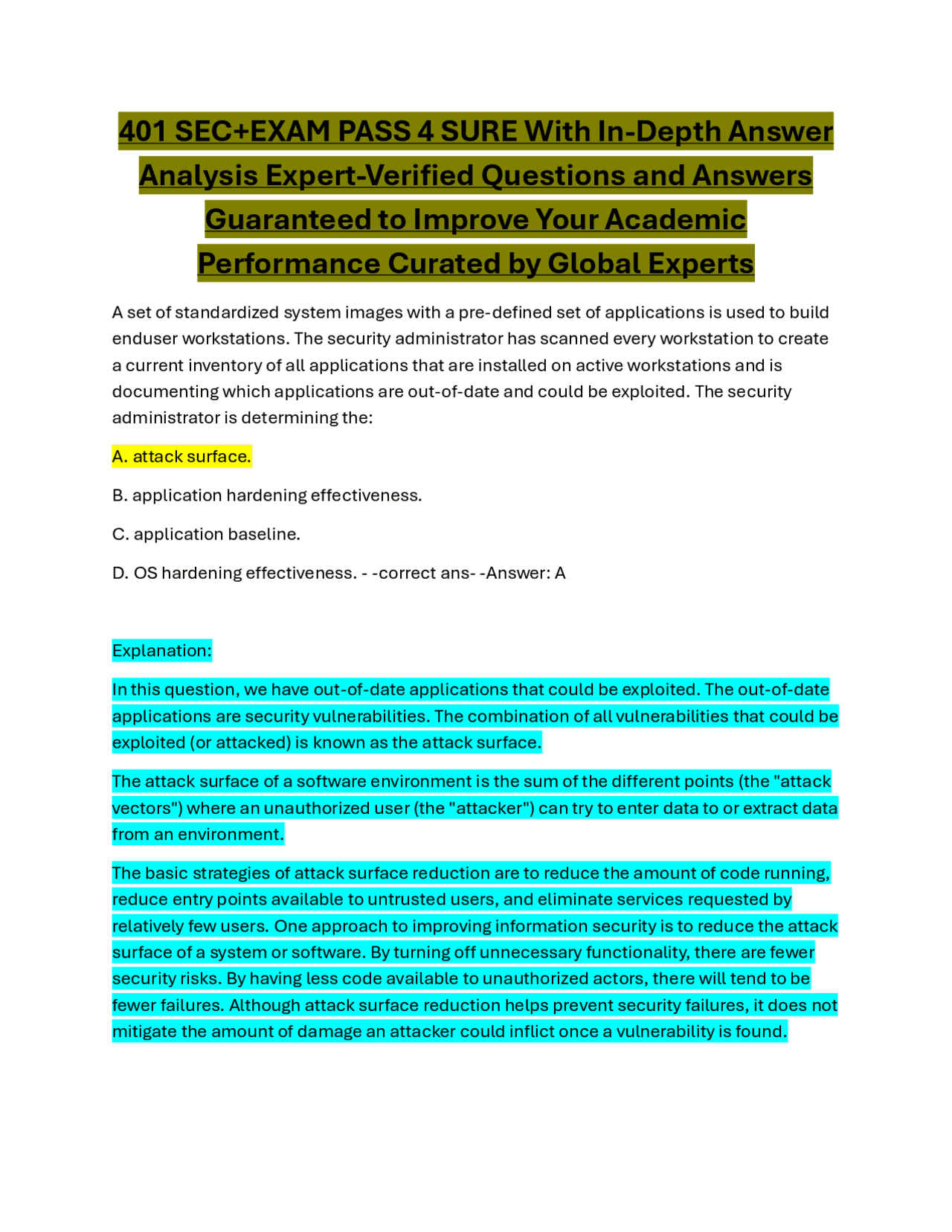 Reducing the Attack Surface to Improve Information Security | Exams Computer Science | Docsity