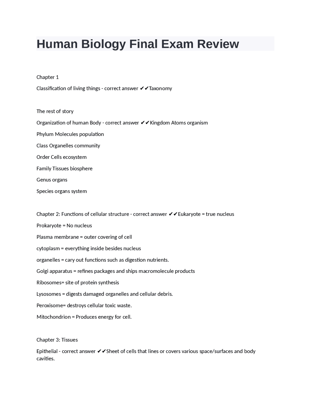 Human Biology Final Exam Review updated already passed | Exams Nursing ...