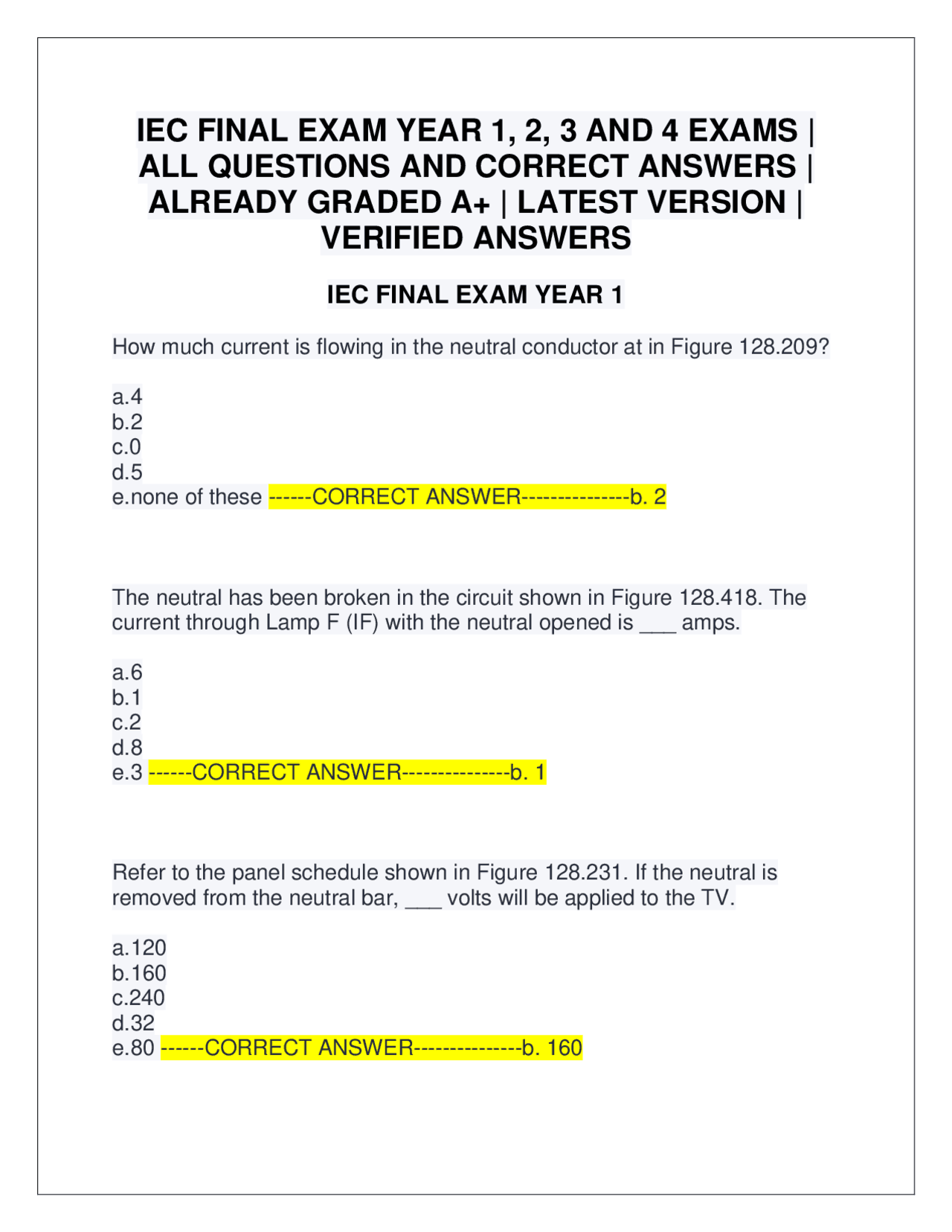 IEC FINAL EXAM YEAR 1, 2, 3 AND 4 EXAMS | ALL QUESTIONS AND CORRECT ...