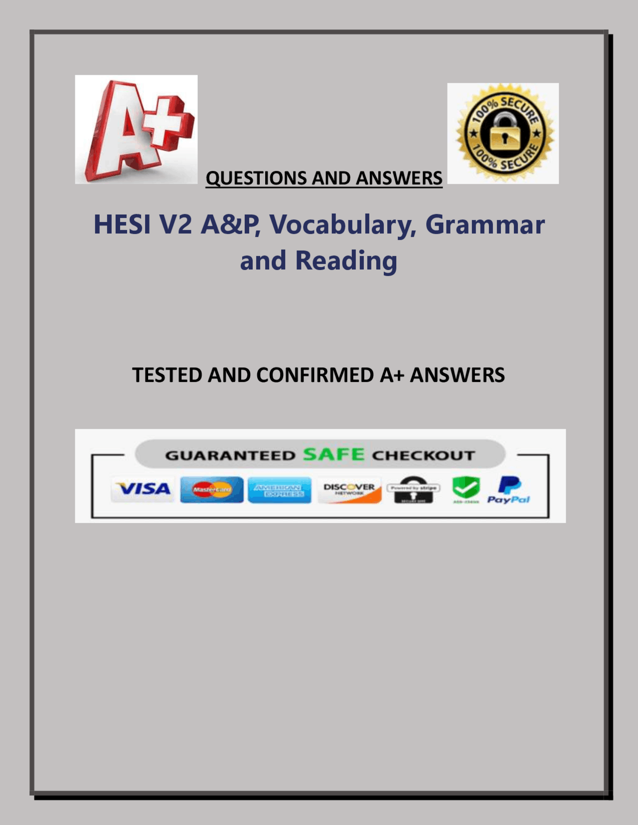 HESI V2 A&P, Vocabulary, Grammar and Reading | Exams Nursing | Docsity