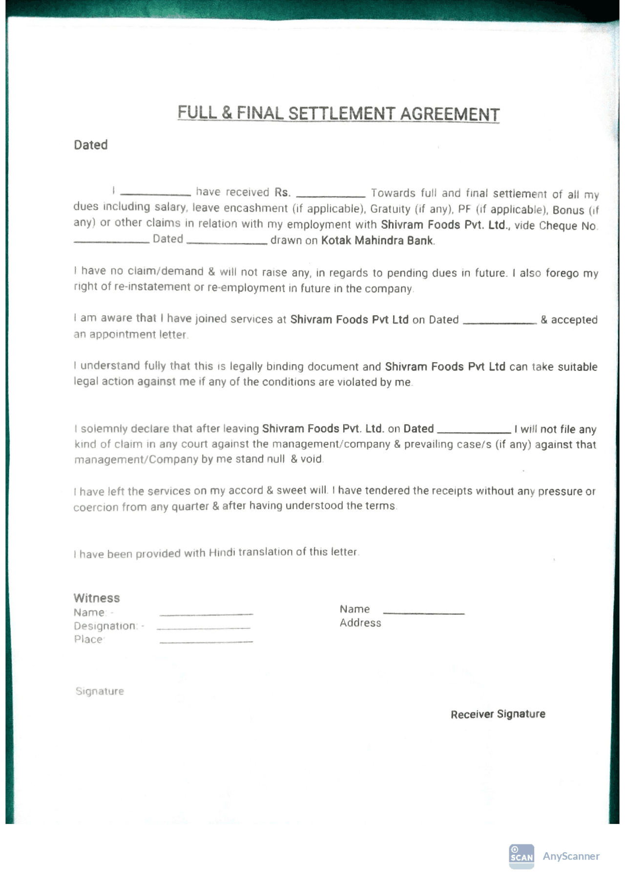 Full and final froms | Schemes and Mind Maps Law | Docsity