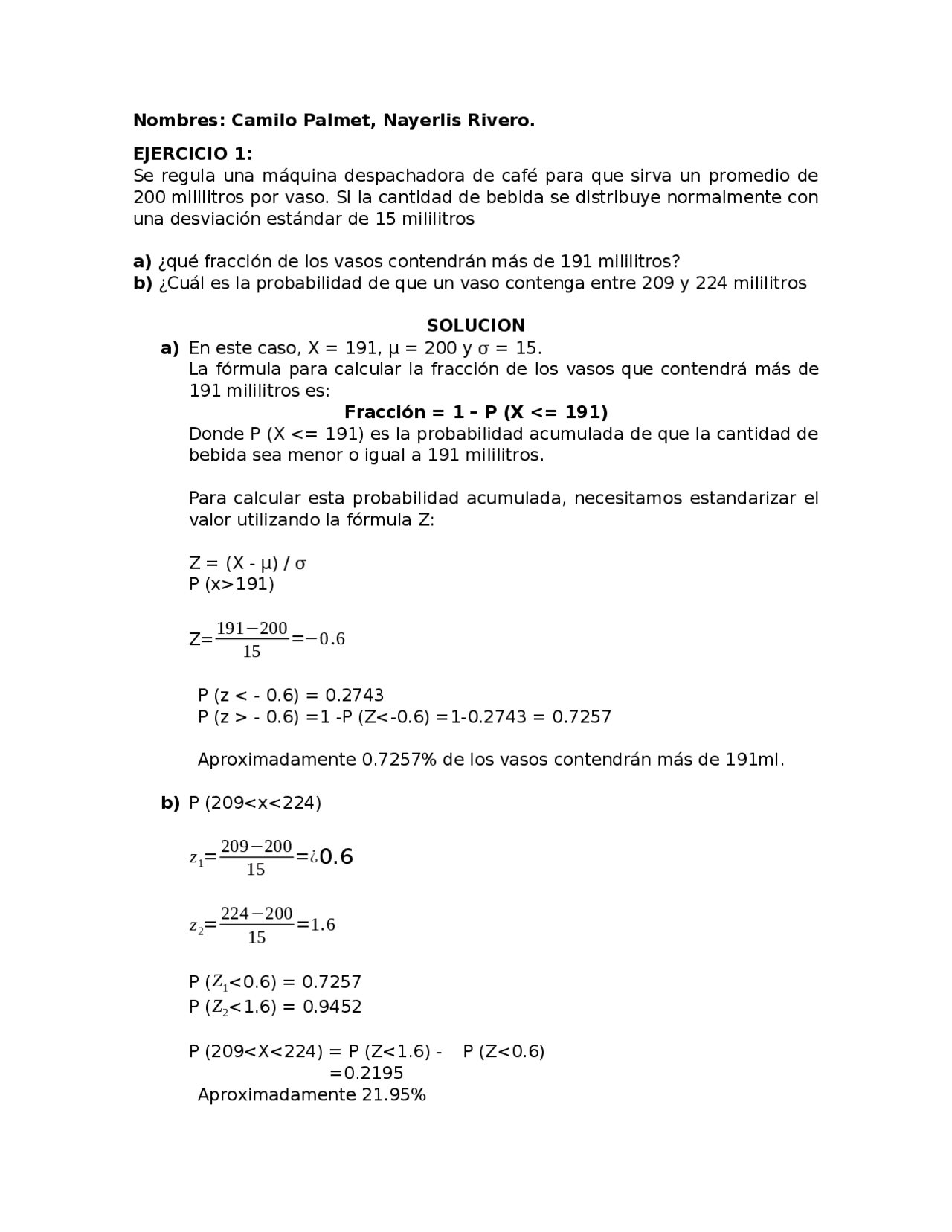 Distribucion normal - Taller Estadistica Inferencial | Ejercicios de Estadística Inferencial ...