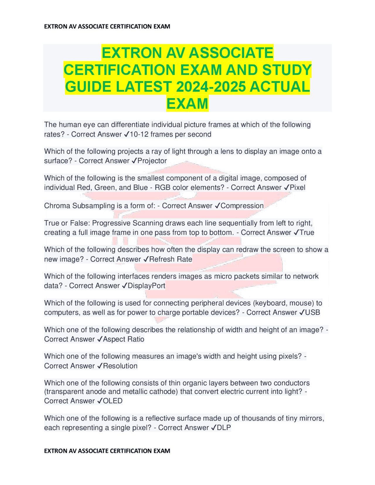 Extron AV Associate Certification Exam | Exams Nursing | Docsity