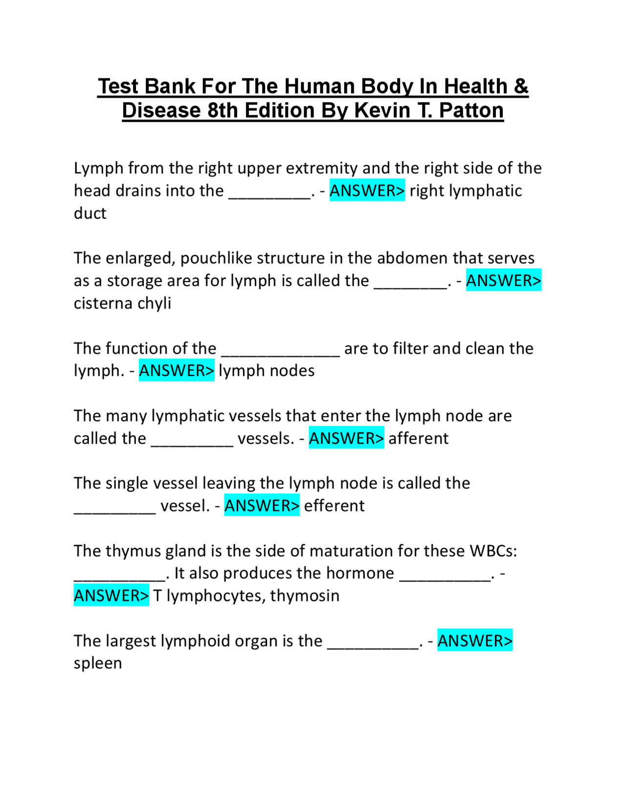 Test Bank For The Human Body In Health & Disease 8th Edition By Kevin T ...