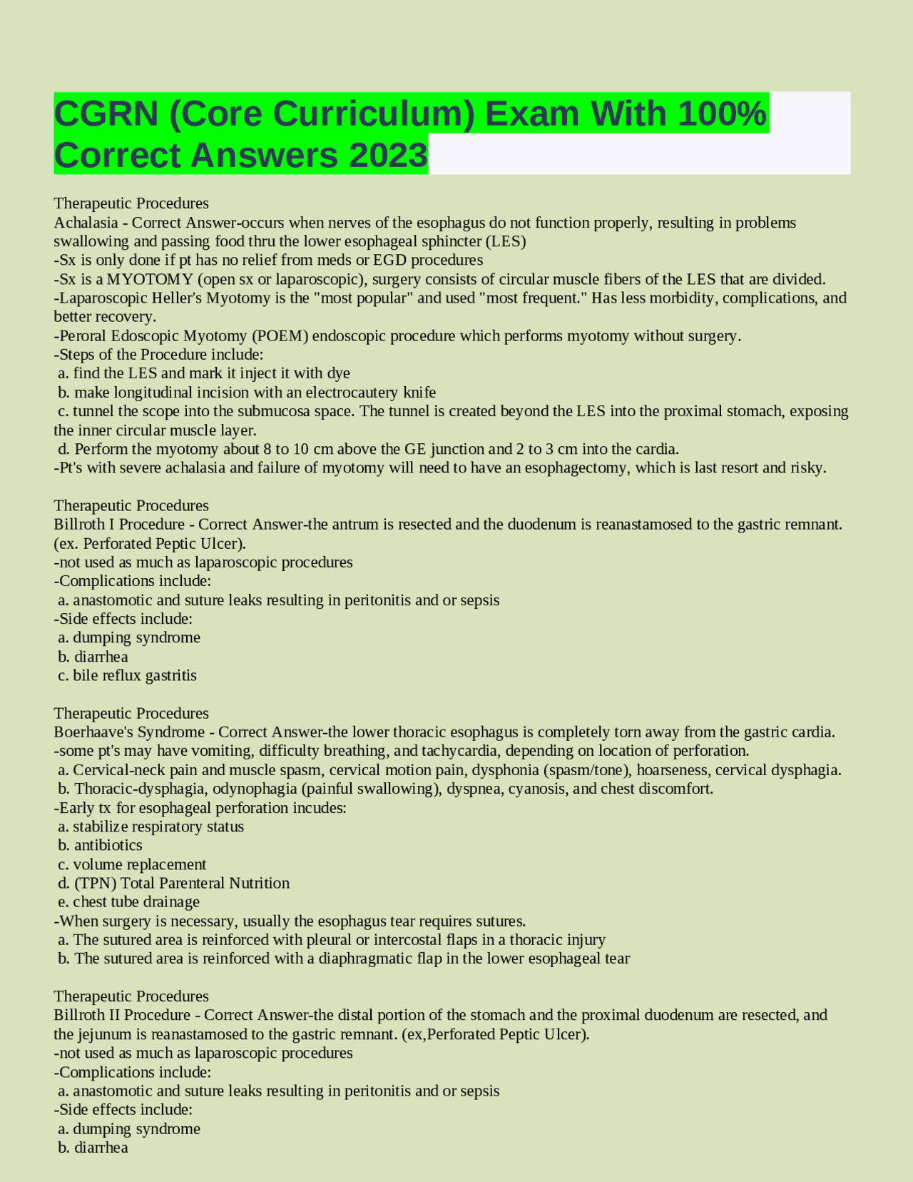 CGRN (Core Curriculum) Exam With 100% Correct Answers 2023 | Exams ...