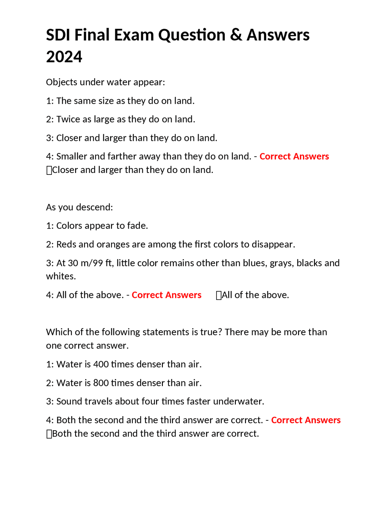 SDI Final Exam Question & Answers | Exams Nursing | Docsity