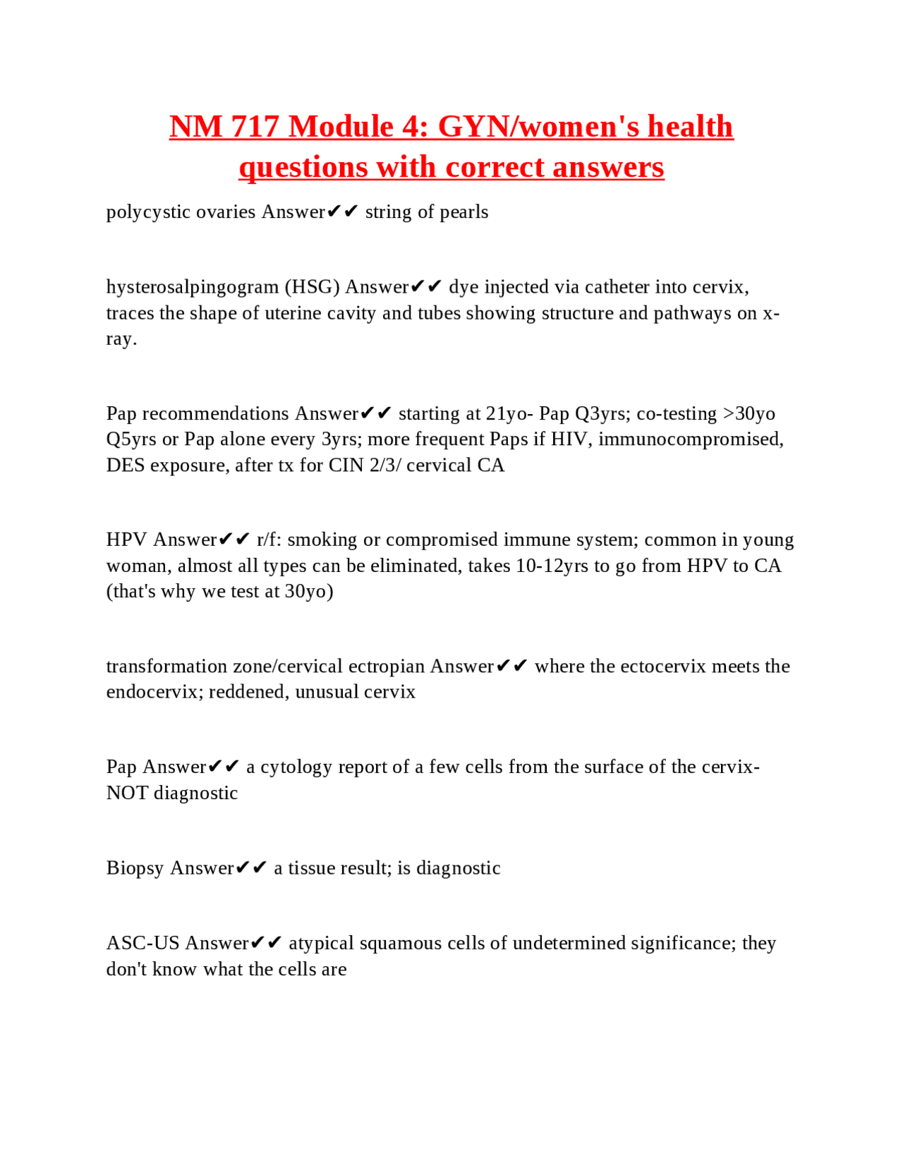 NM 717 Module 4: GYN/women's health questions with correct answers ...