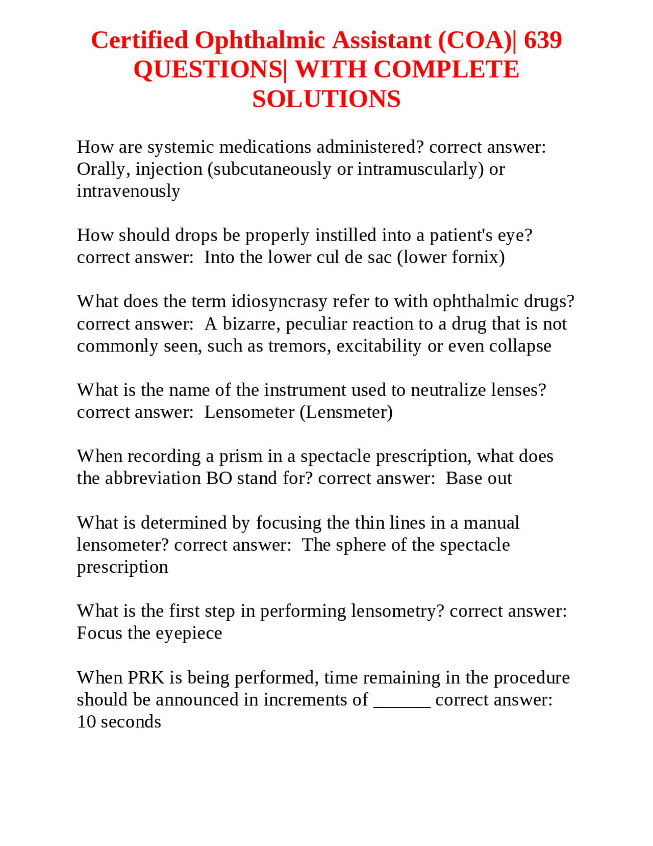 Ophthalmic Diagnostic Techniques and Procedures | Exams Nursing | Docsity