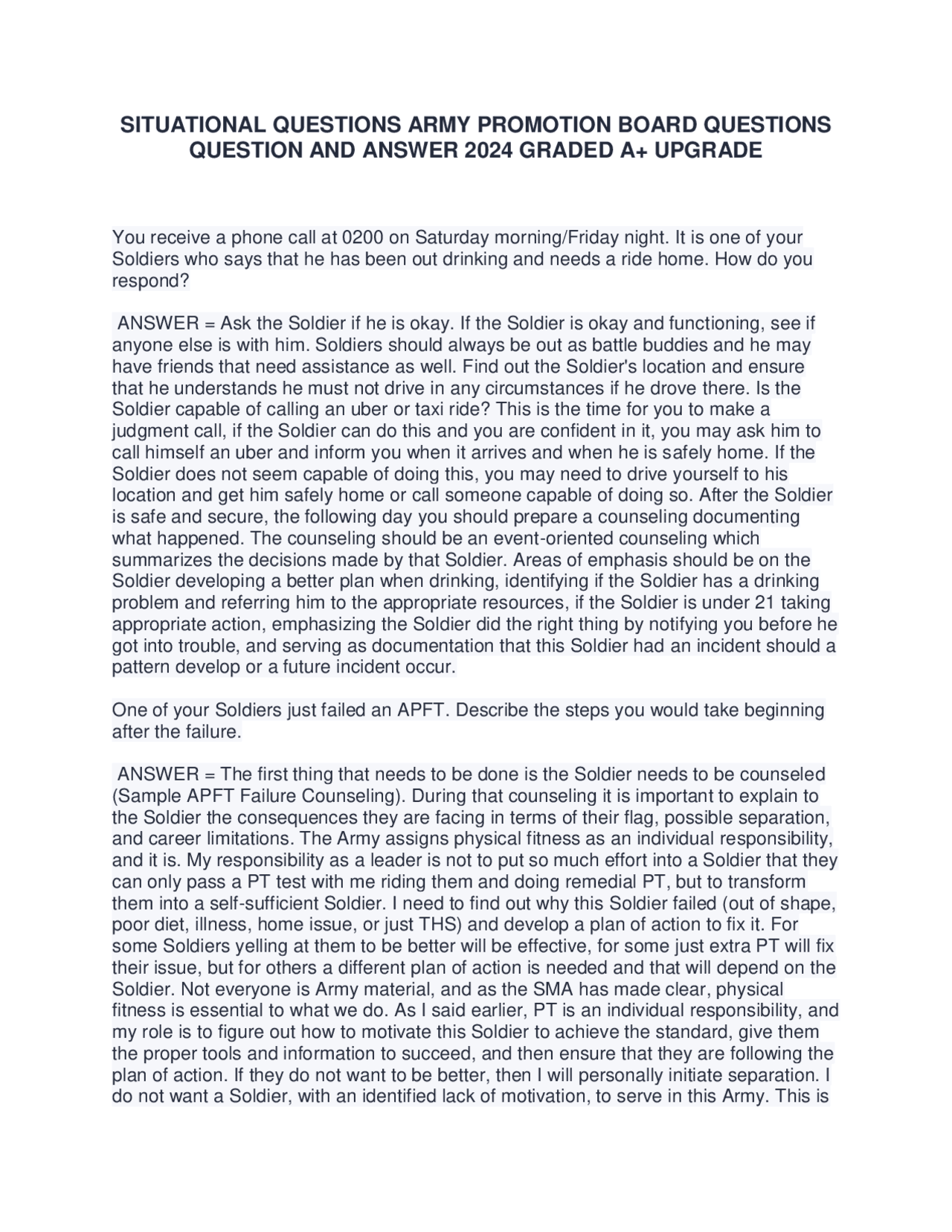 SITUATIONAL QUESTIONS ARMY PROMOTION BOARD QUESTIONS QUESTION AND ...