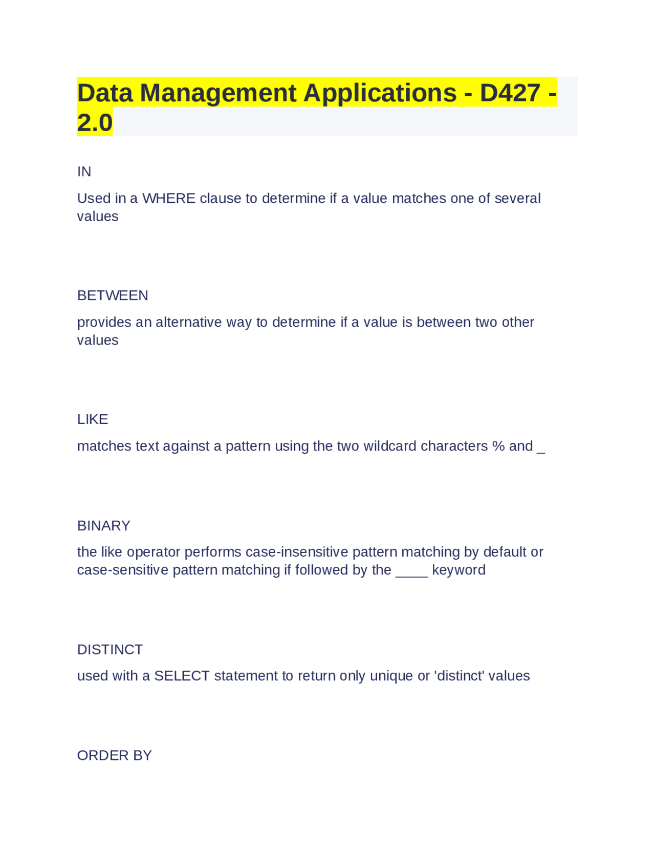 SQL Data Management Applications | Exams Service Management | Docsity