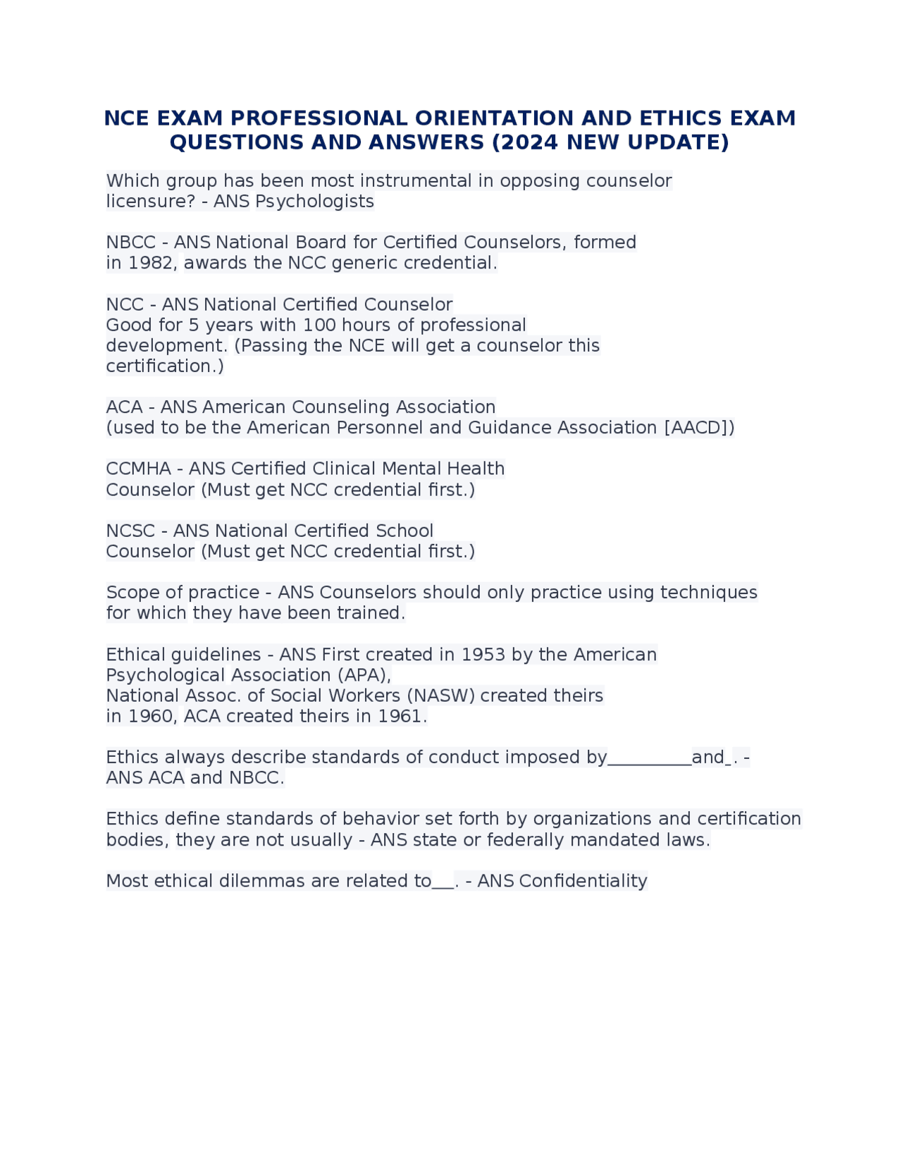 Ethical Considerations in Counseling | Exams Nursing | Docsity