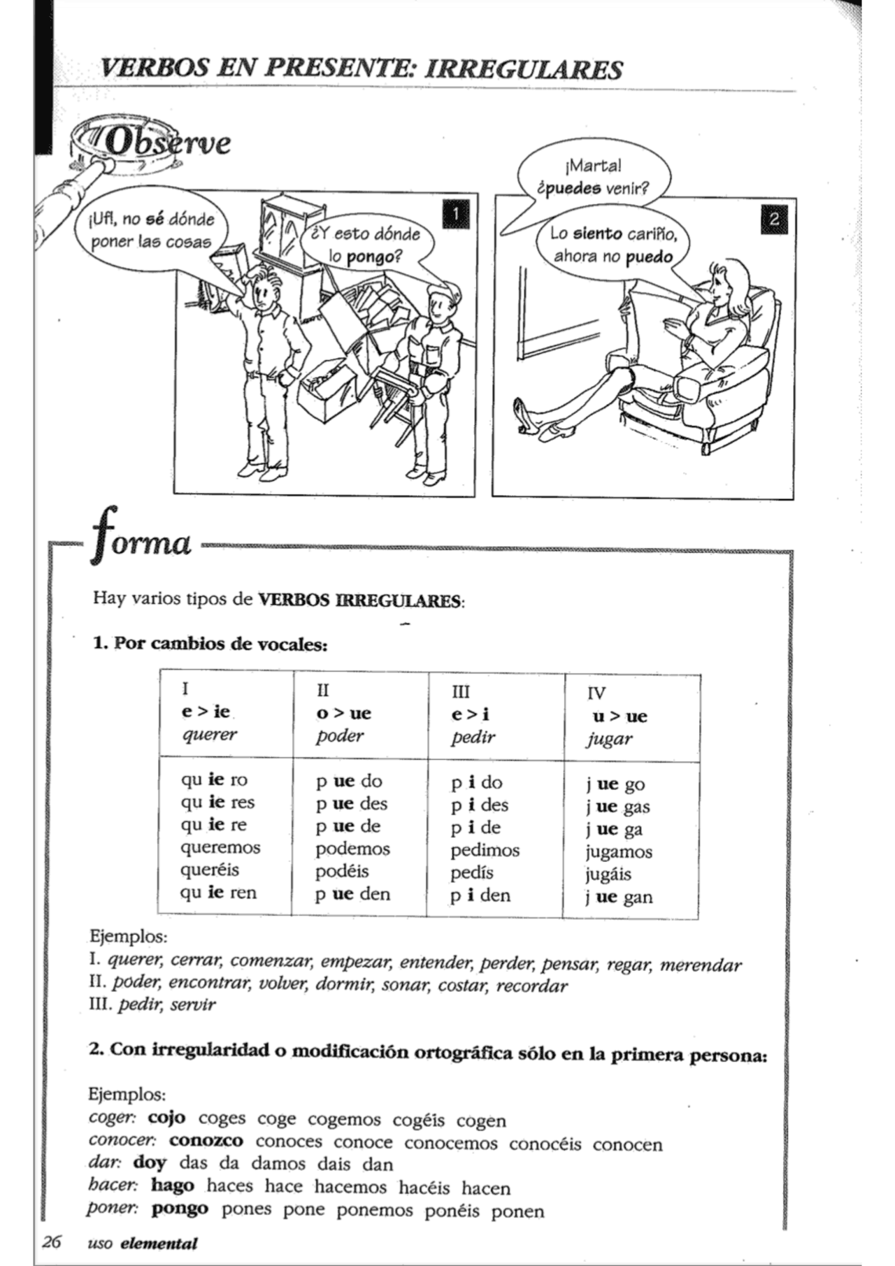 Verbos irregulares en presente | Exercises Spanish | Docsity