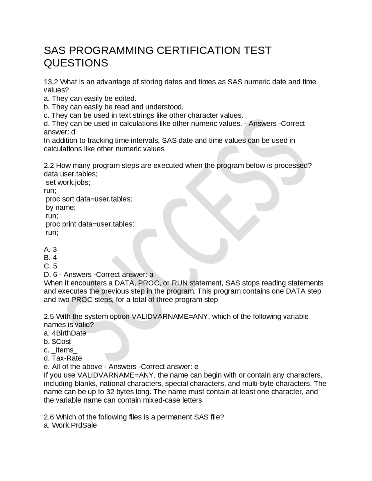 SAS Programming Concepts | Exams Computer Science | Docsity SAS Programming Concepts | Exams Computer Science | Docsity