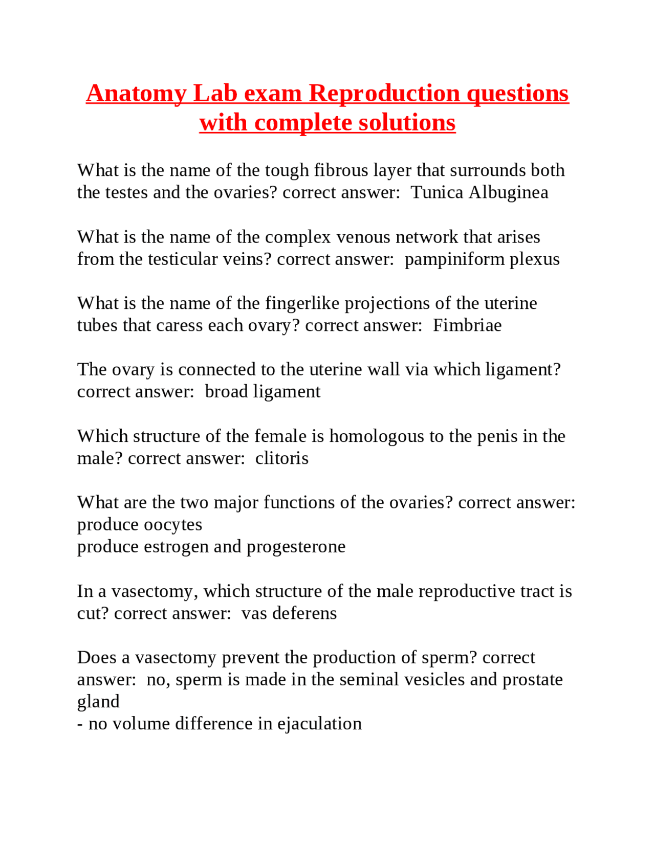 Anatomy Lab Exam Reproduction Questions with Solutions | Exams Anatomy ...