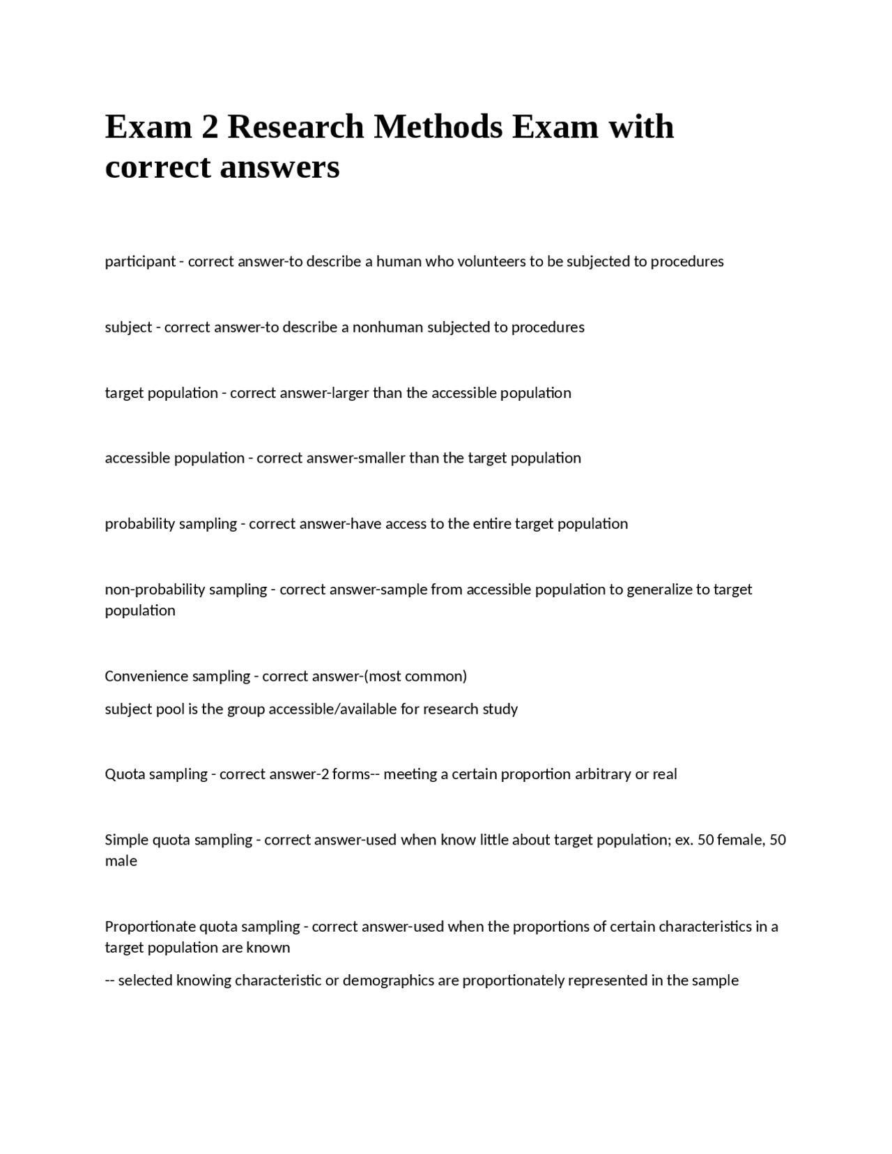 Research Methods Exam | Exams Research Methodology | Docsity