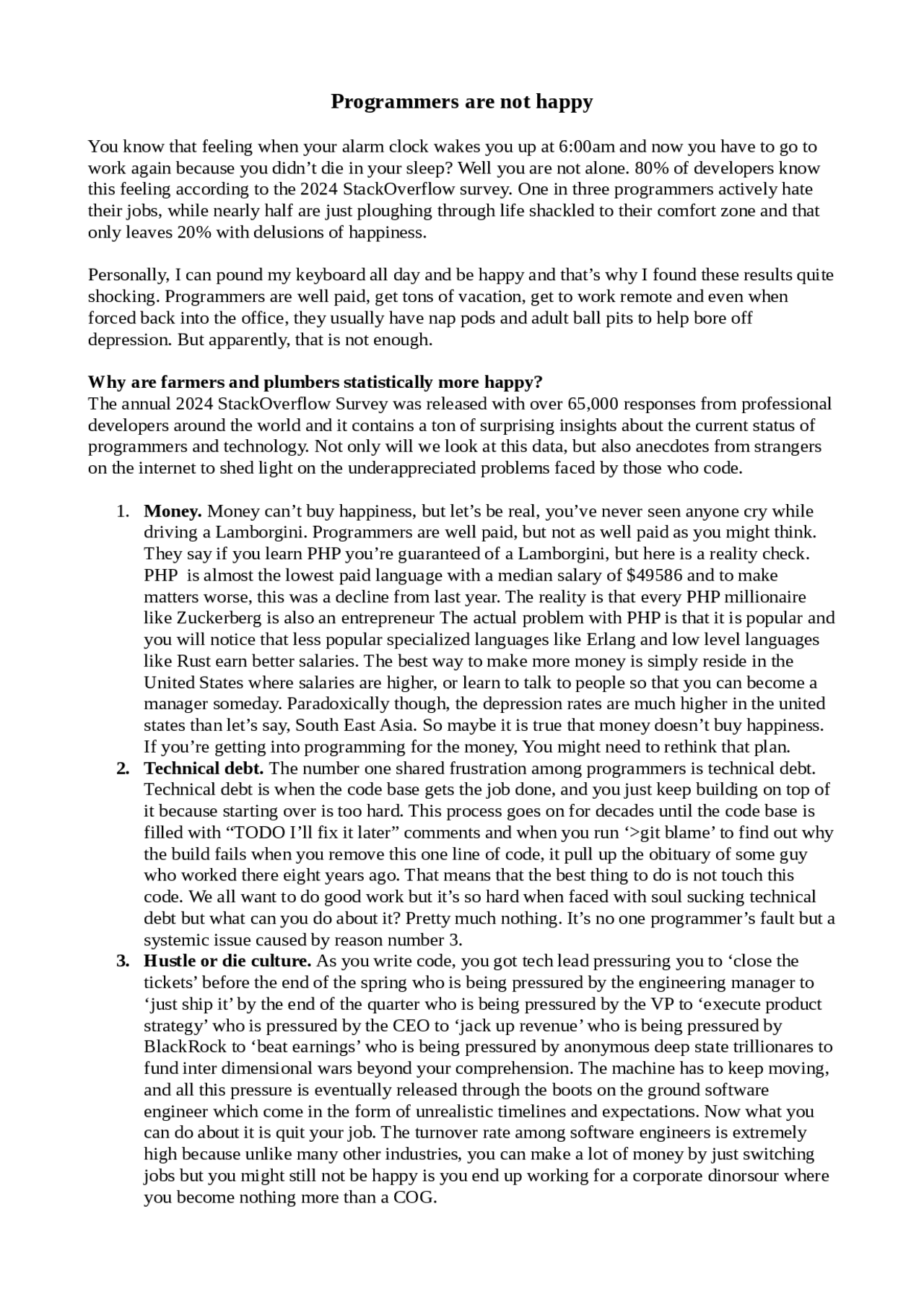 The Unhappiness of Programmers: Insights from the 2024 StackOverflow Survey | Schemes and Mind ...