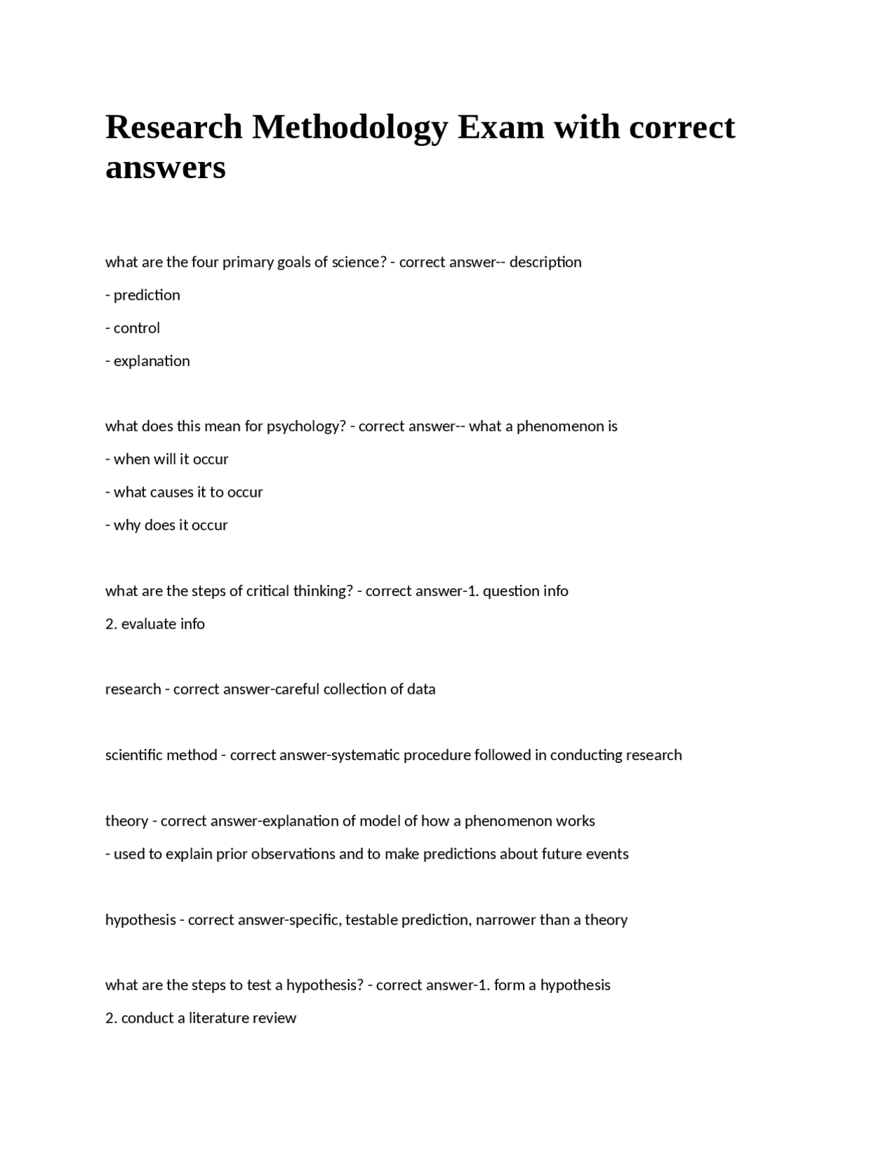 Research Methodology Exam with Correct Answers | Exams Research ...