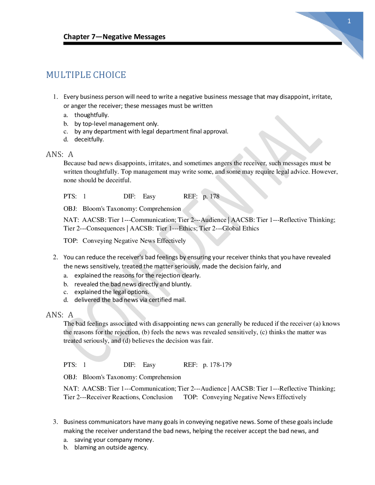 Delivering Effective Negative Messages | Exams Nursing | Docsity