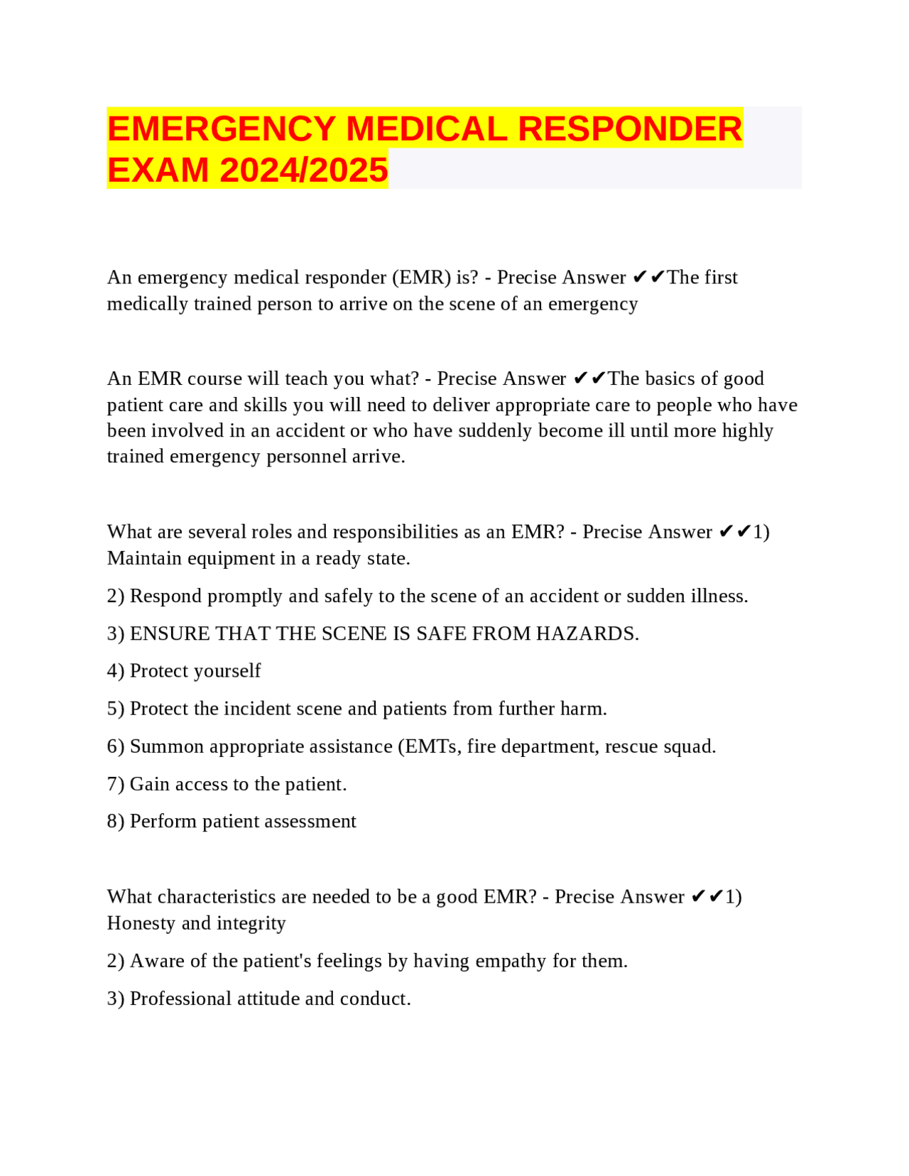 Emergency Medical Responder (EMR) Training and Patient Care | Exams ...