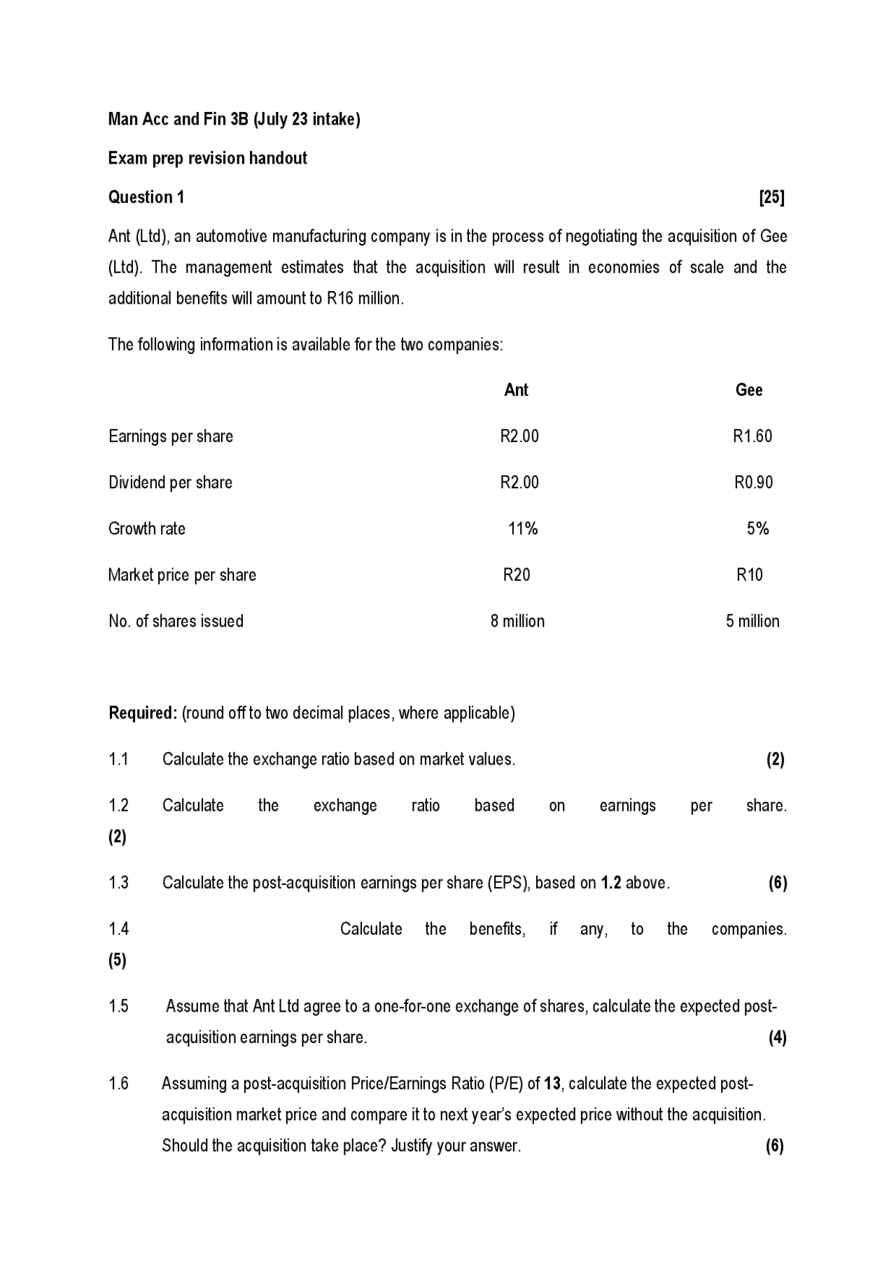 Mancosa Management accounting and finance 3B Revision and memo ...