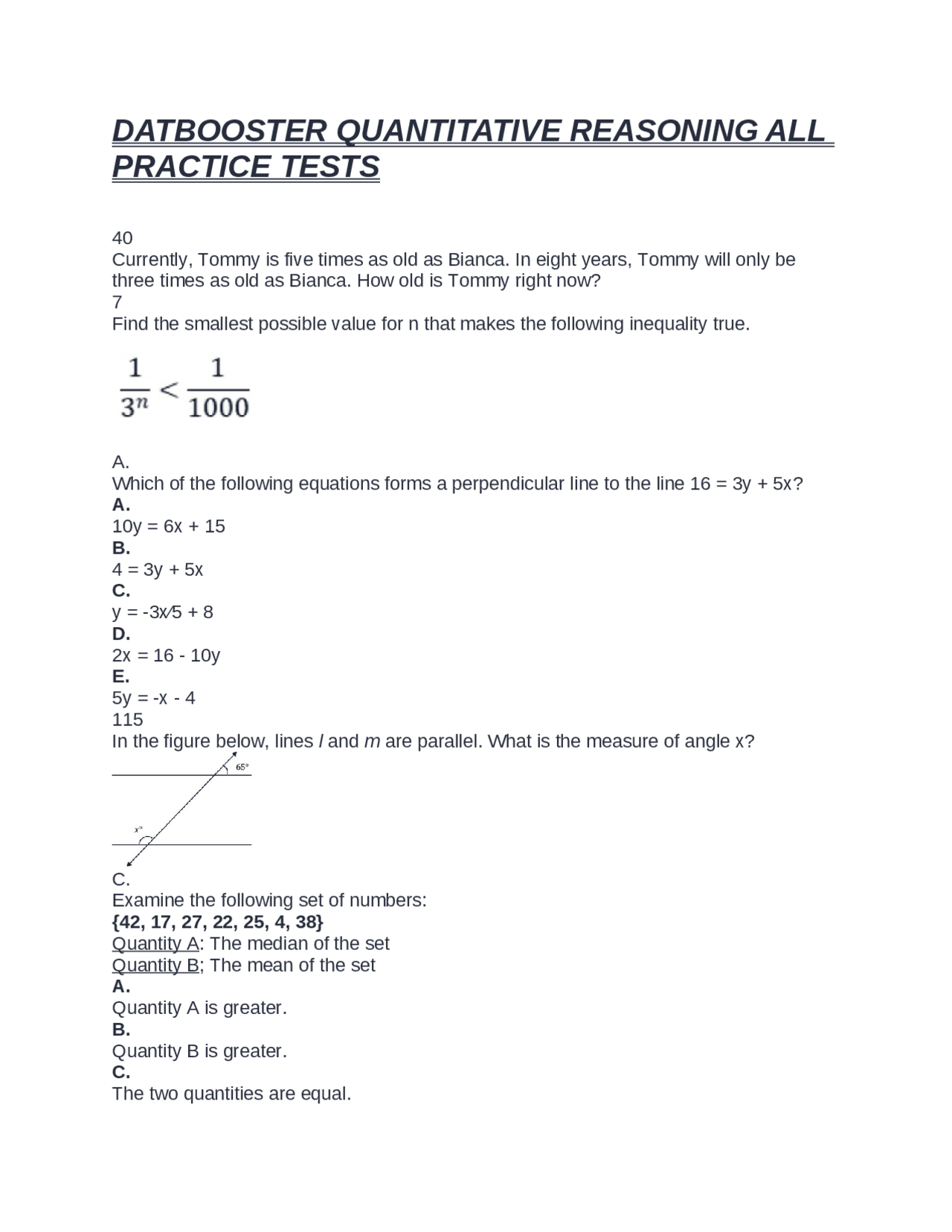 Geometry and Algebra Word Problems | Exams Advanced Education | Docsity