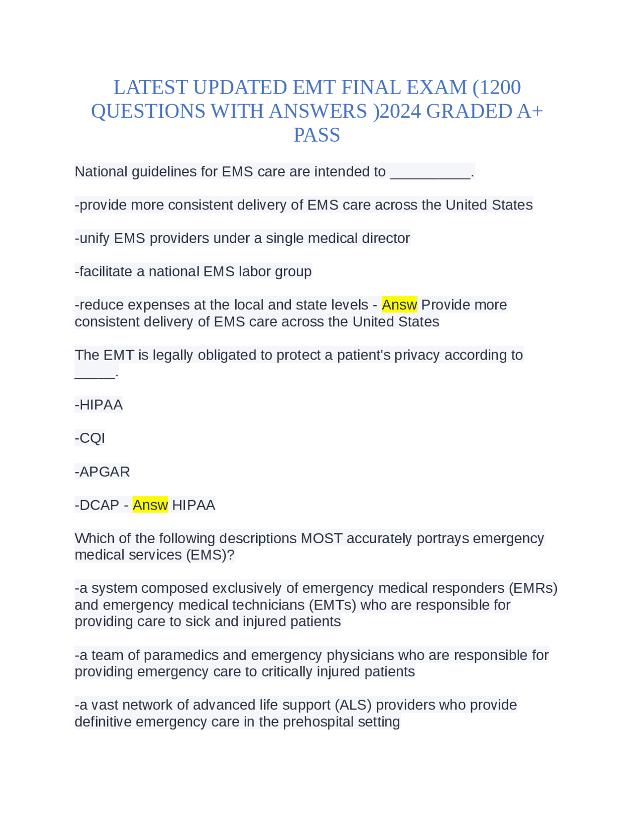 Emergency Medical Services (EMS) Care and Patient Transport | Exams ...