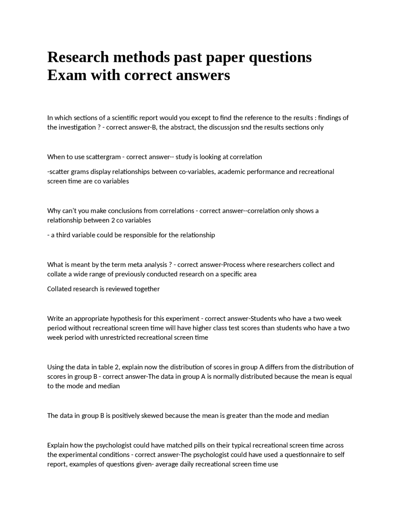 Research Methods Past Paper Questions and Answers | Exams Research ...