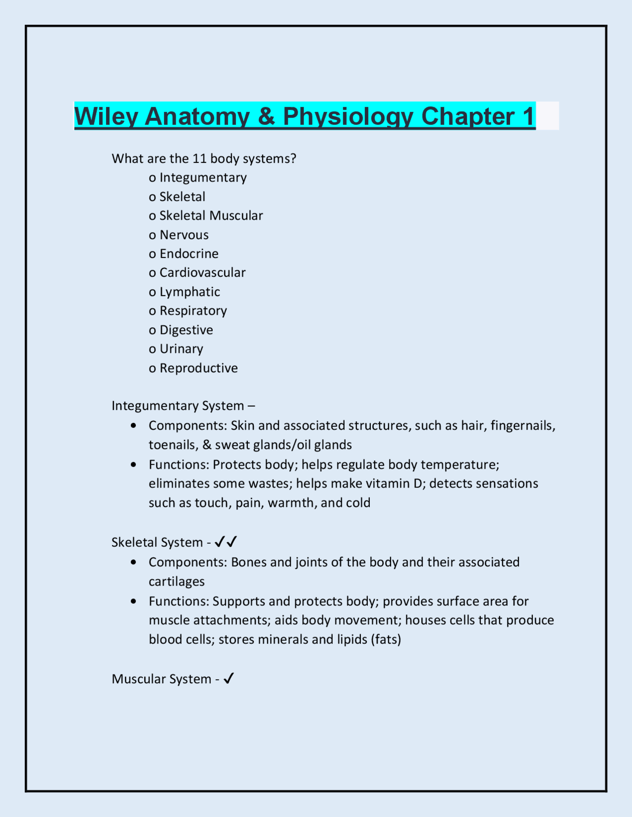 Wiley Anatomy & Physiology Chapter 1 | Exercises Nursing | Docsity