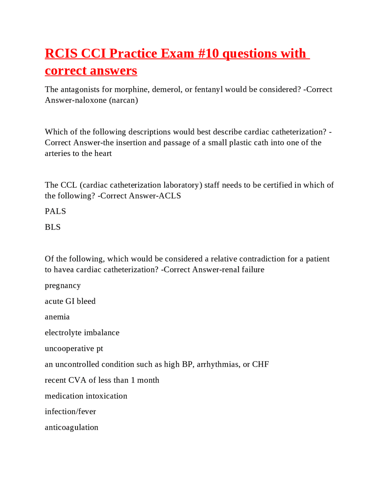 RCIS CCI Practice Exam #10 Questions and Answers | Exams Nursing | Docsity