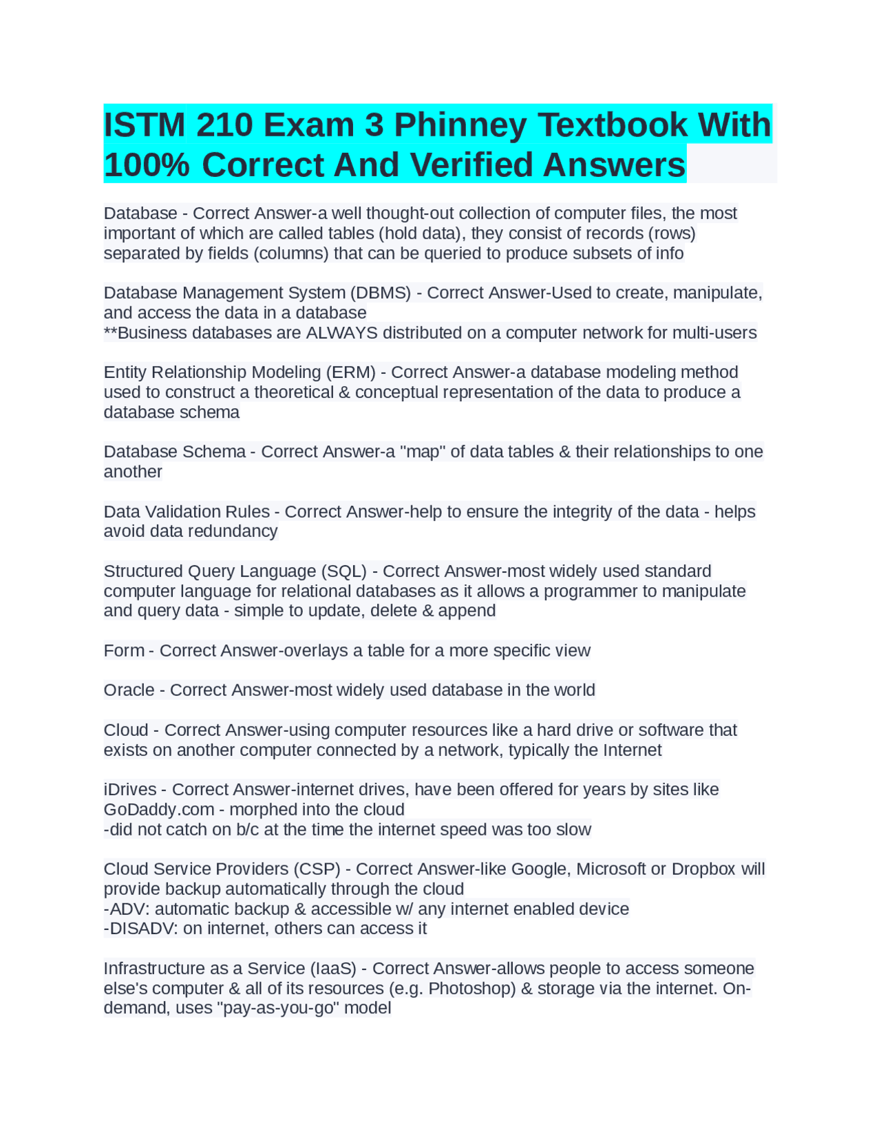ISTM 210 Exam 3 Phinney Textbook With 100% Correct And Verified Answers ...
