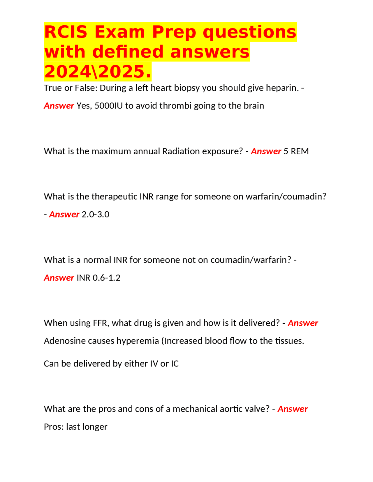RCIS Exam Prep questions with defined answers 2024\2025. | Exams ...