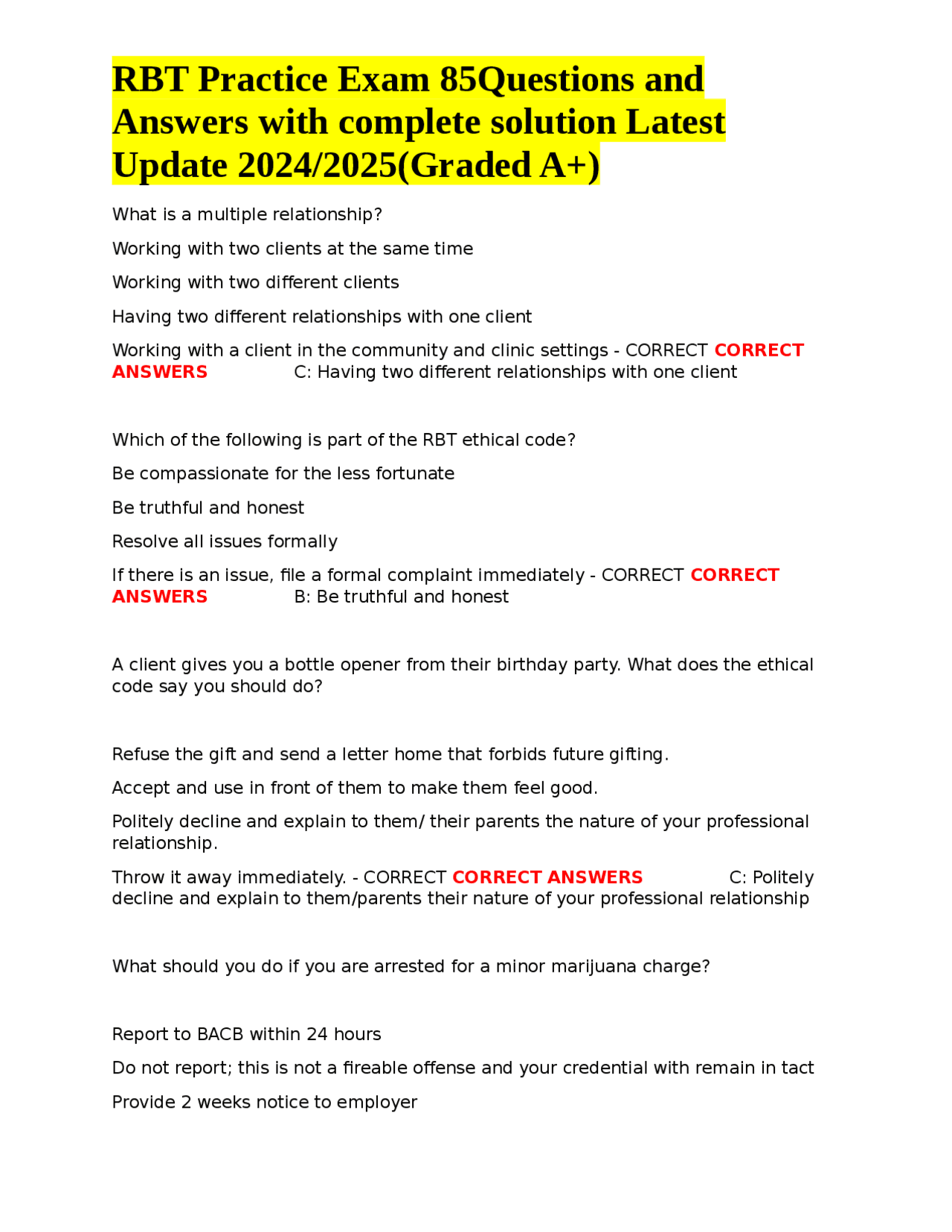 RBT Practice Exam 85Questions and Answers with complete solution Latest ...