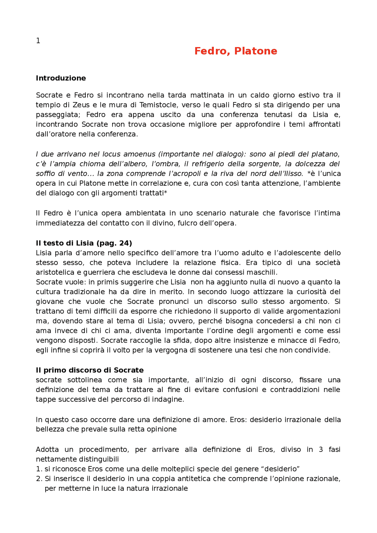 riassunto libro Fedro, Platone. | Schemi e mappe concettuali di Storia Della Filosofia | Docsity